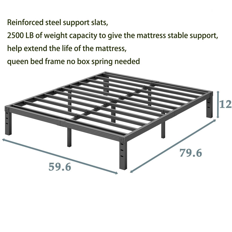 Ebern Designs 12 Inch Platform Queen Metal Bed Frame No Box Spring ...