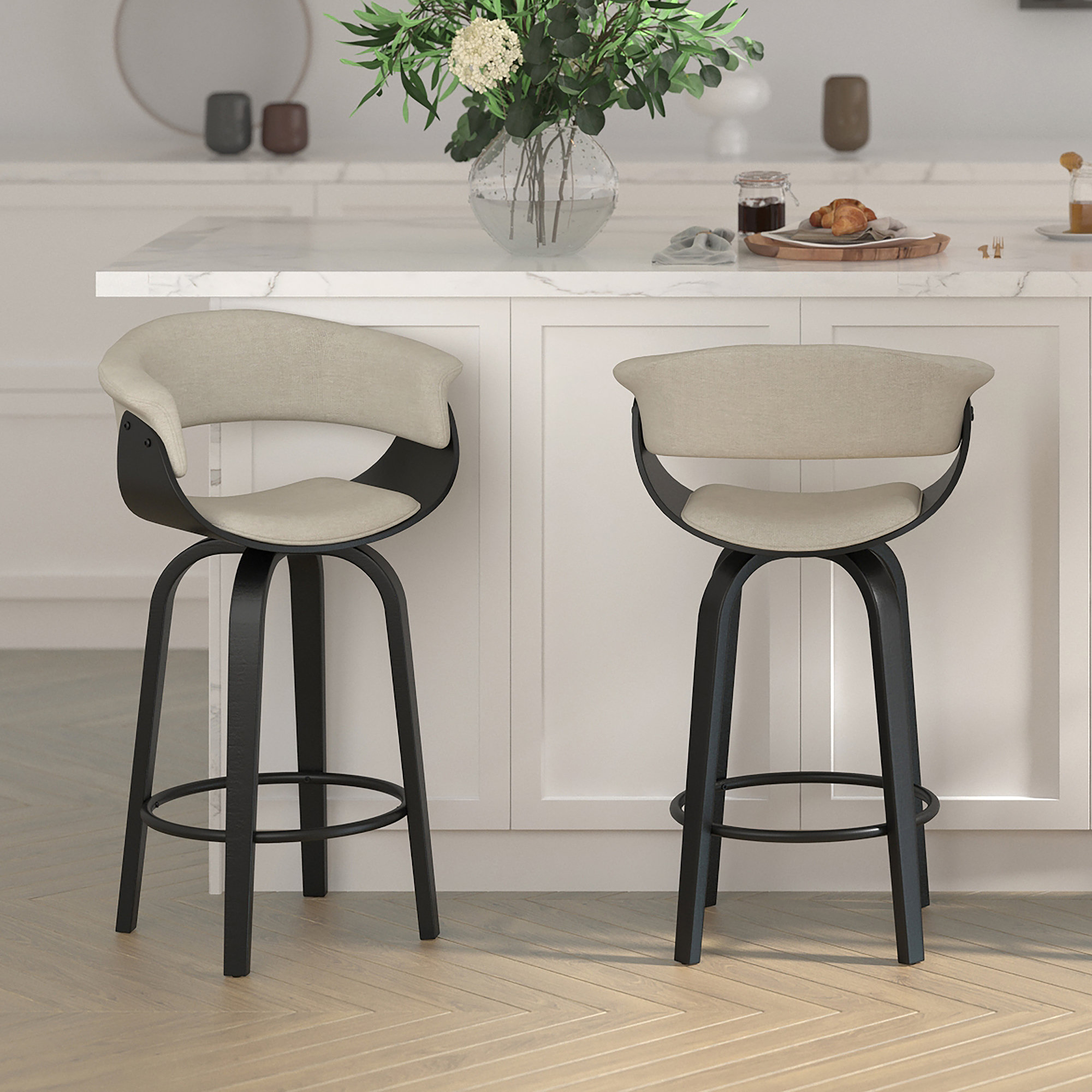 Corrigan Studio® Mid-Century Fabric and Bentwood 26" Counter Stool with ...