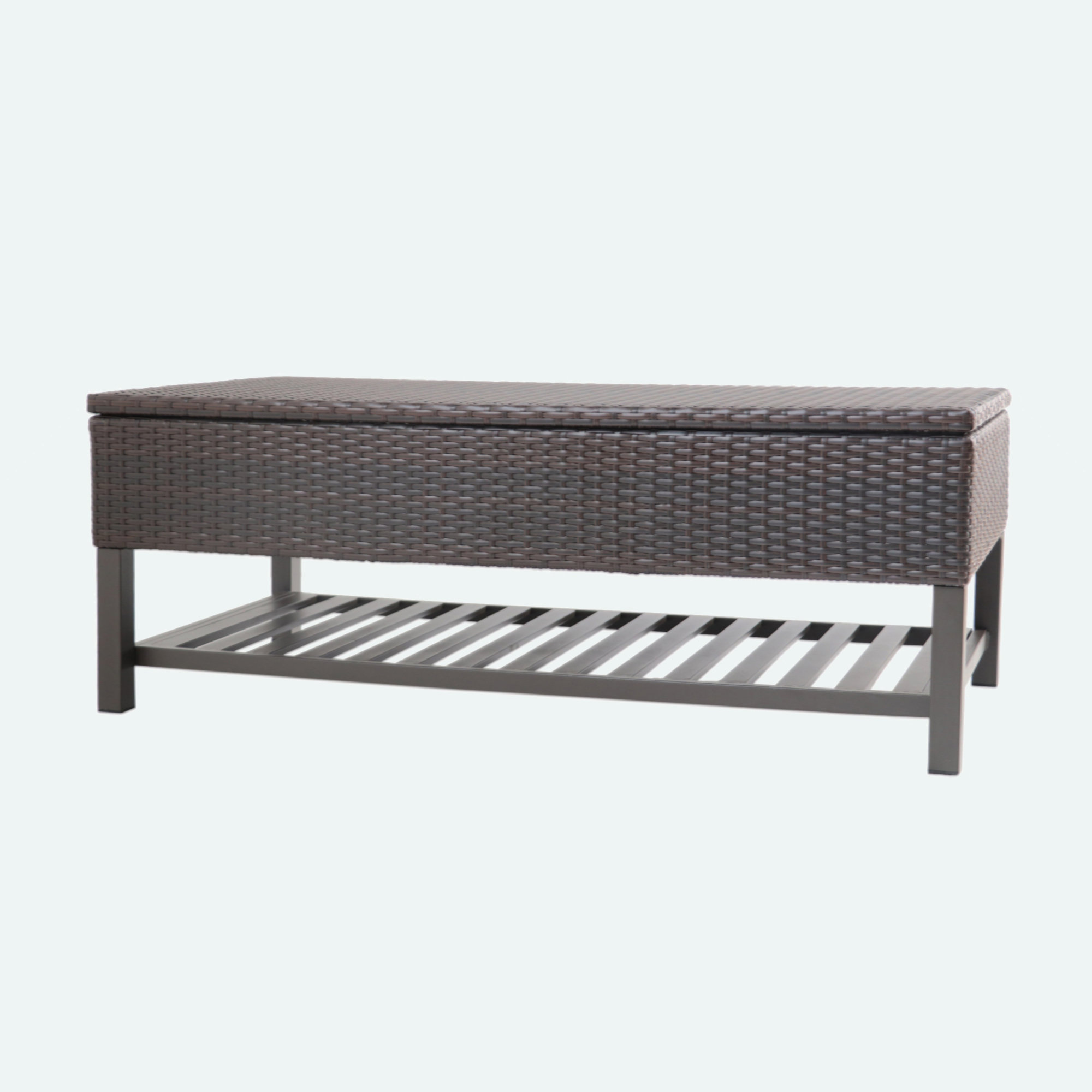 Dakota Fields Versatile Outdoor Wicker Storage Bench With Metal Rack ...