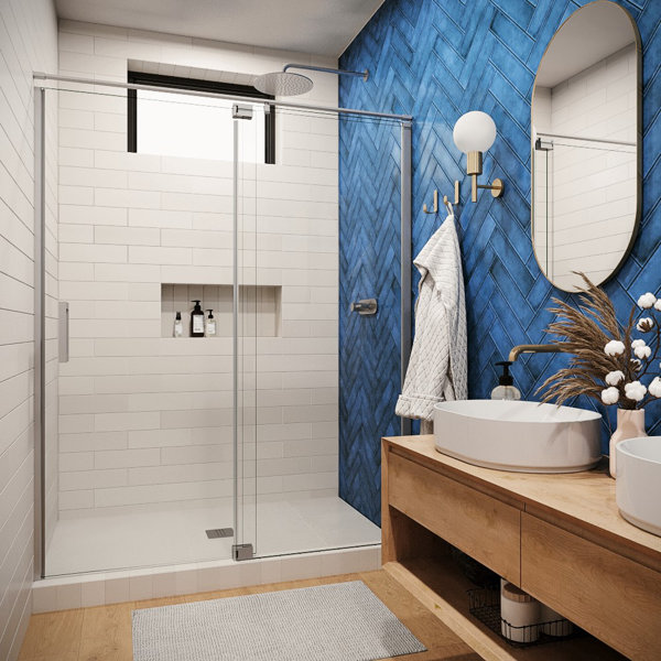StreamlineBath Aniene 60" x 74" Semi-Frameless Pivot Shower Door with ...