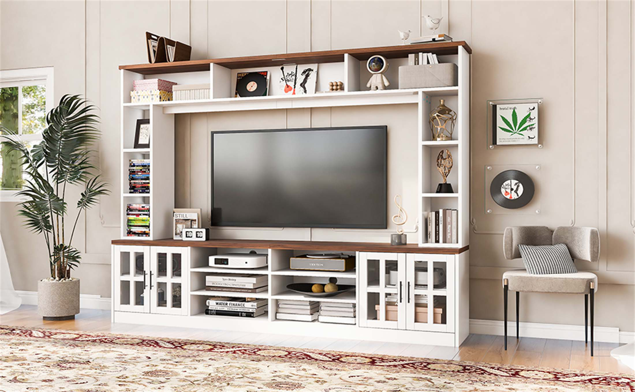 August Grove® 95.5" Modern Wall Unit With Electric Fireplace ...