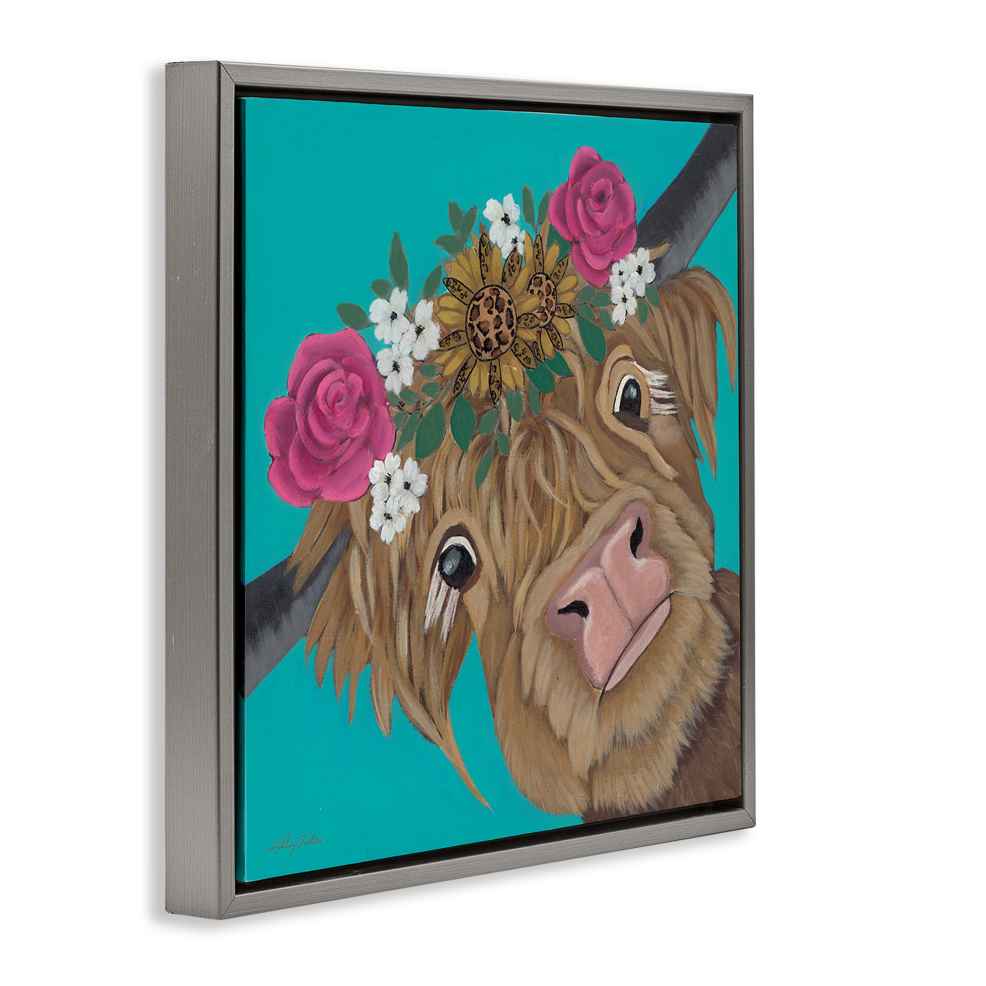 Ophelia & Co. Joyful Cattle with Flower Crown Floating Frame, design by ...