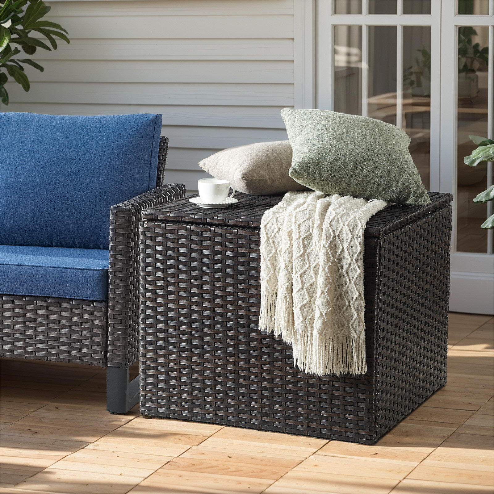 Belord 70 Gallons Outdoor Wicker Water Resistant Storage Deck Box ...