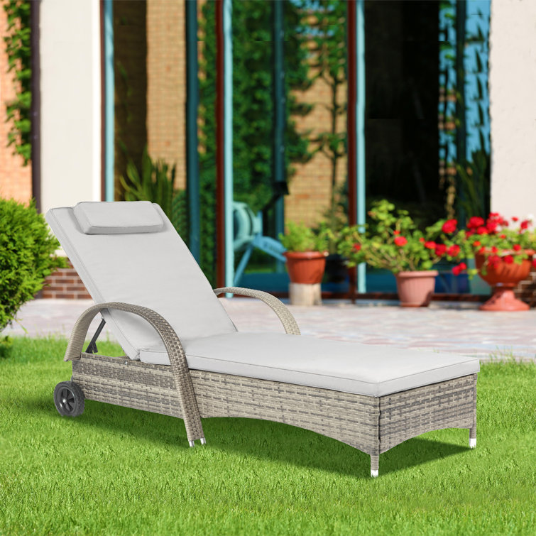 Hokku Designs Deziray Outdoor Wicker Chaise Lounge with Table - Wayfair ...