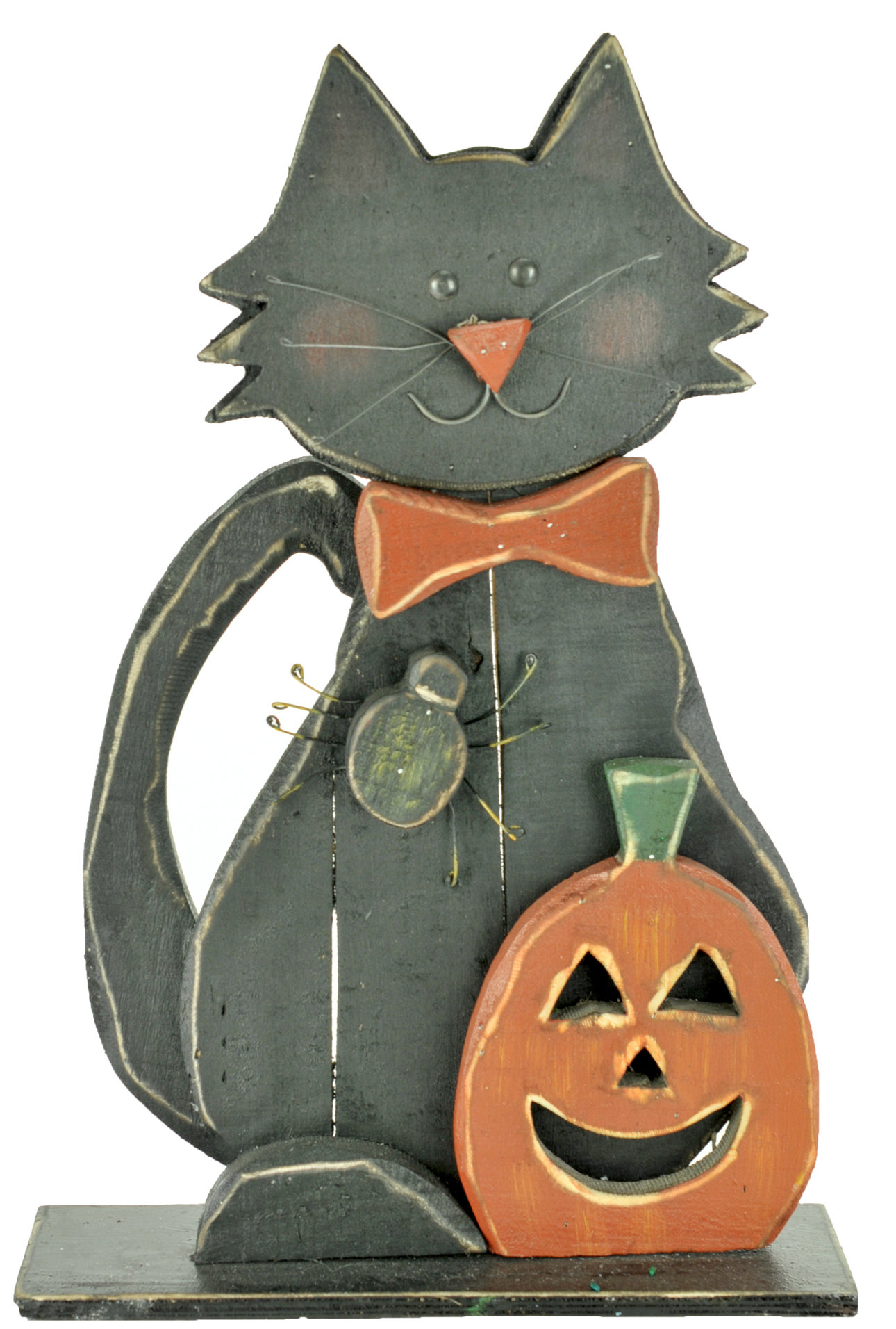 The Holiday Aisle® Wood Standing Cat with Pumpkin Figurine & Reviews ...