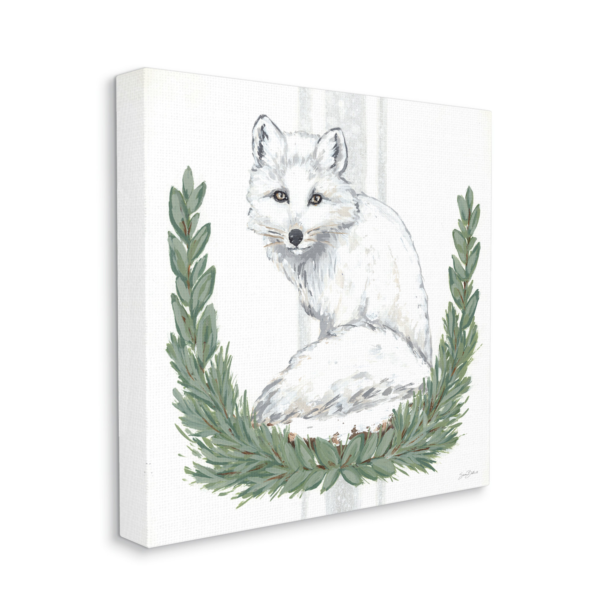 Stupell Industries White Arctic Fox Stripes Botanical Laurel Border ...