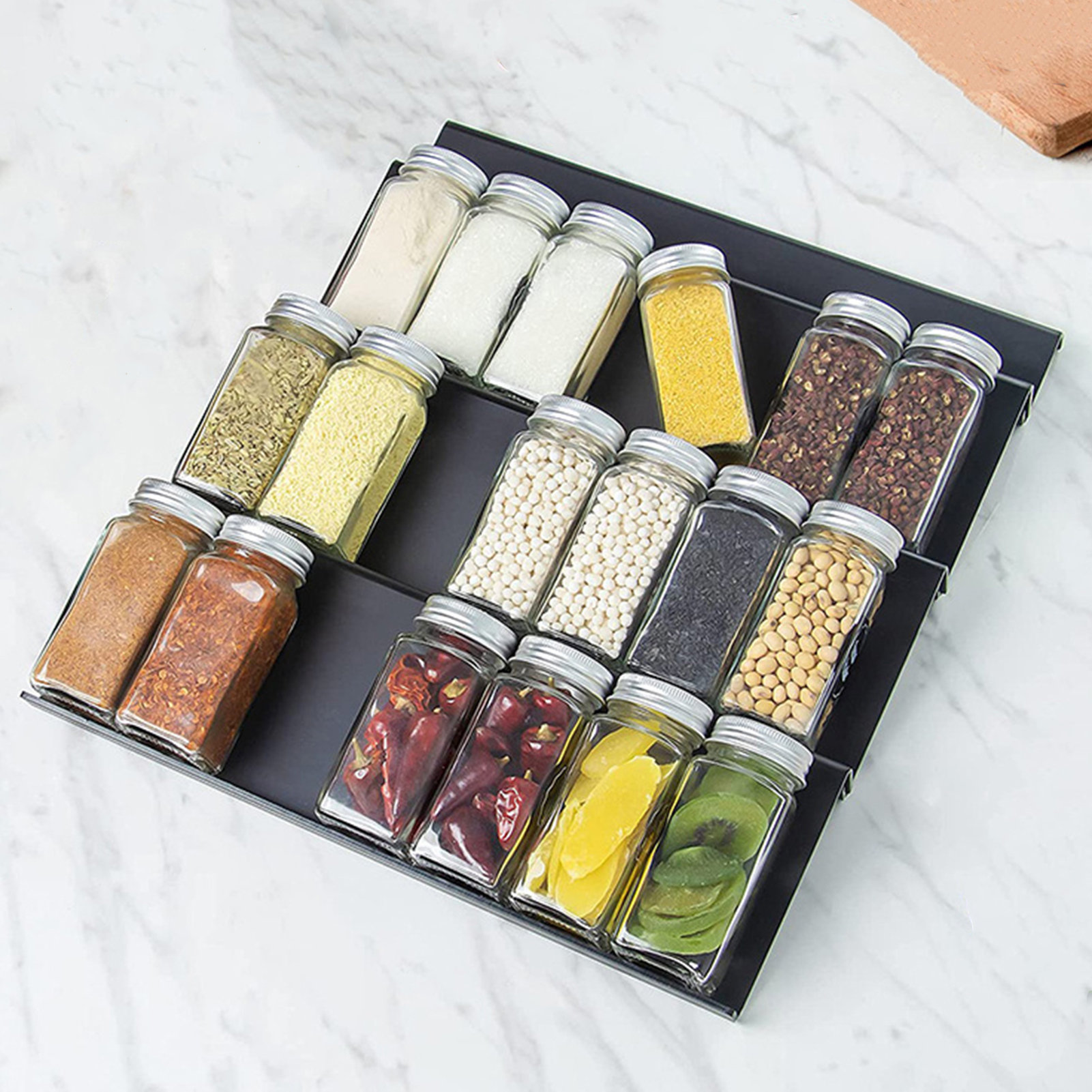 Prep & Savour Spice Drawer Organizer 4 Tier Stepped Design Seasoning ...