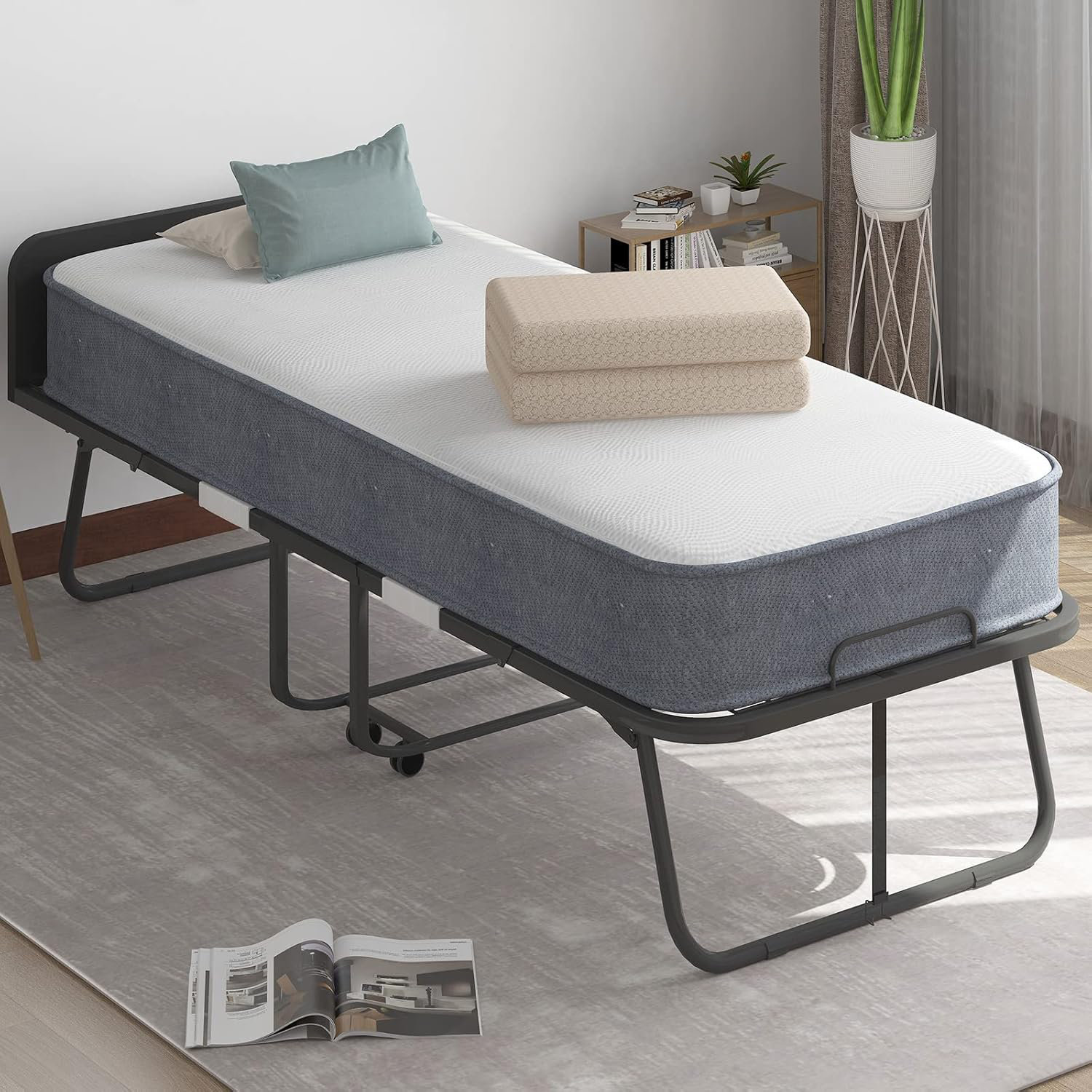 TWDAI Portable Rollaway Folding Bed With Comfortable Foam Mattress ...