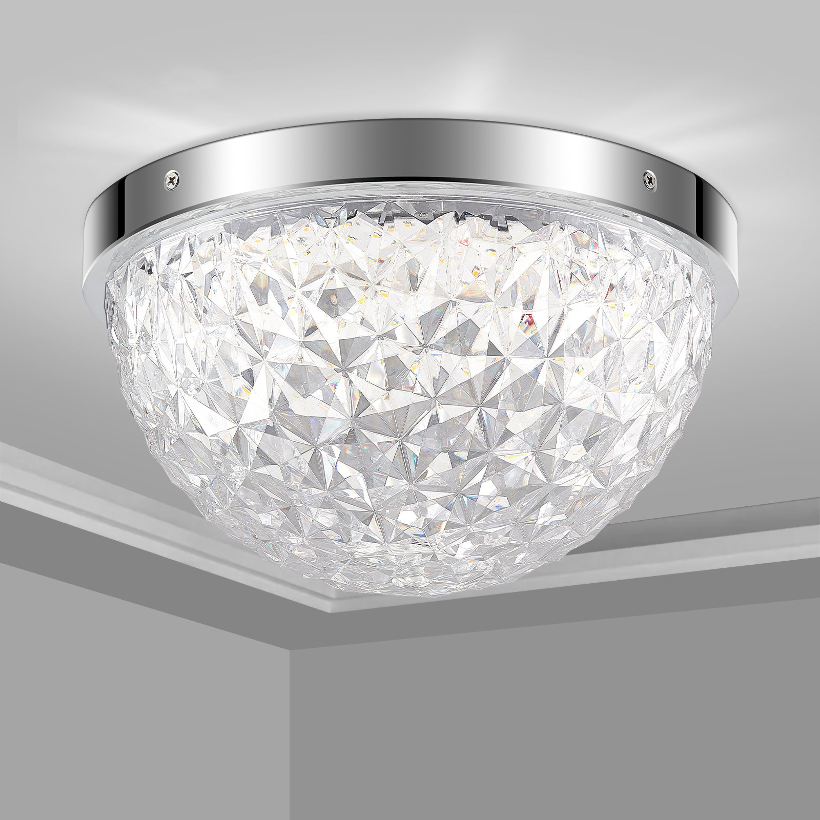 Lightnia Castor Led 12" Crystal Hemispheric Flush Mount Ceiling Light ...