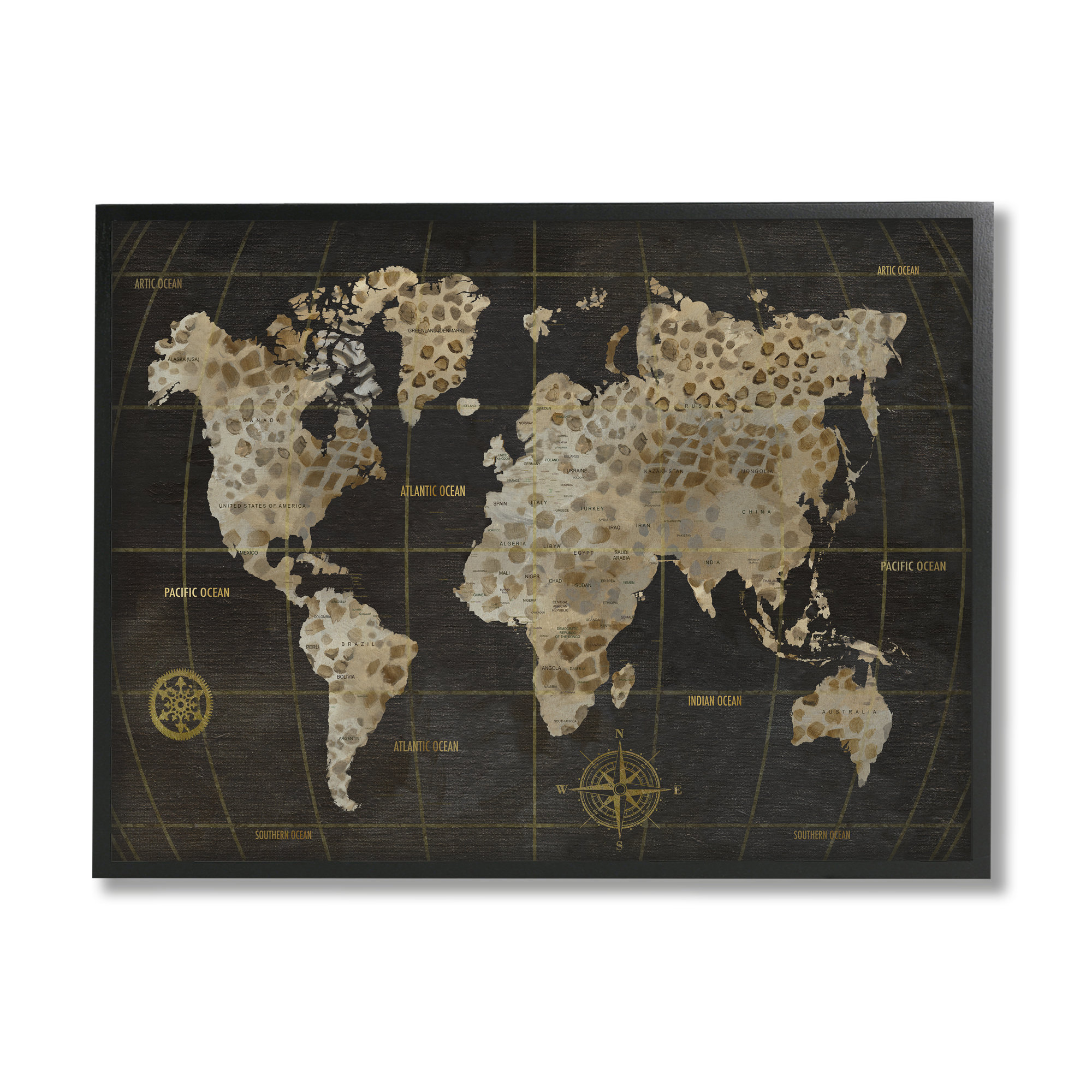 Stupell Industries Rustic Giraffe Animal Pattern Atlas Map Compass Art ...