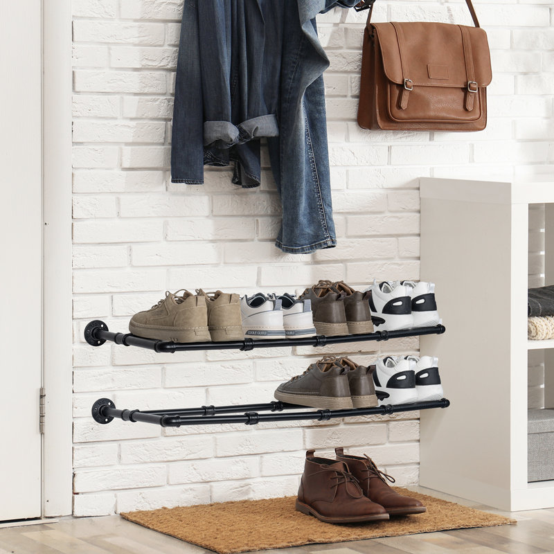 Trent Austin Design® 2 Piece Wall Black Pipe Shoe Storage Rack | Wayfair