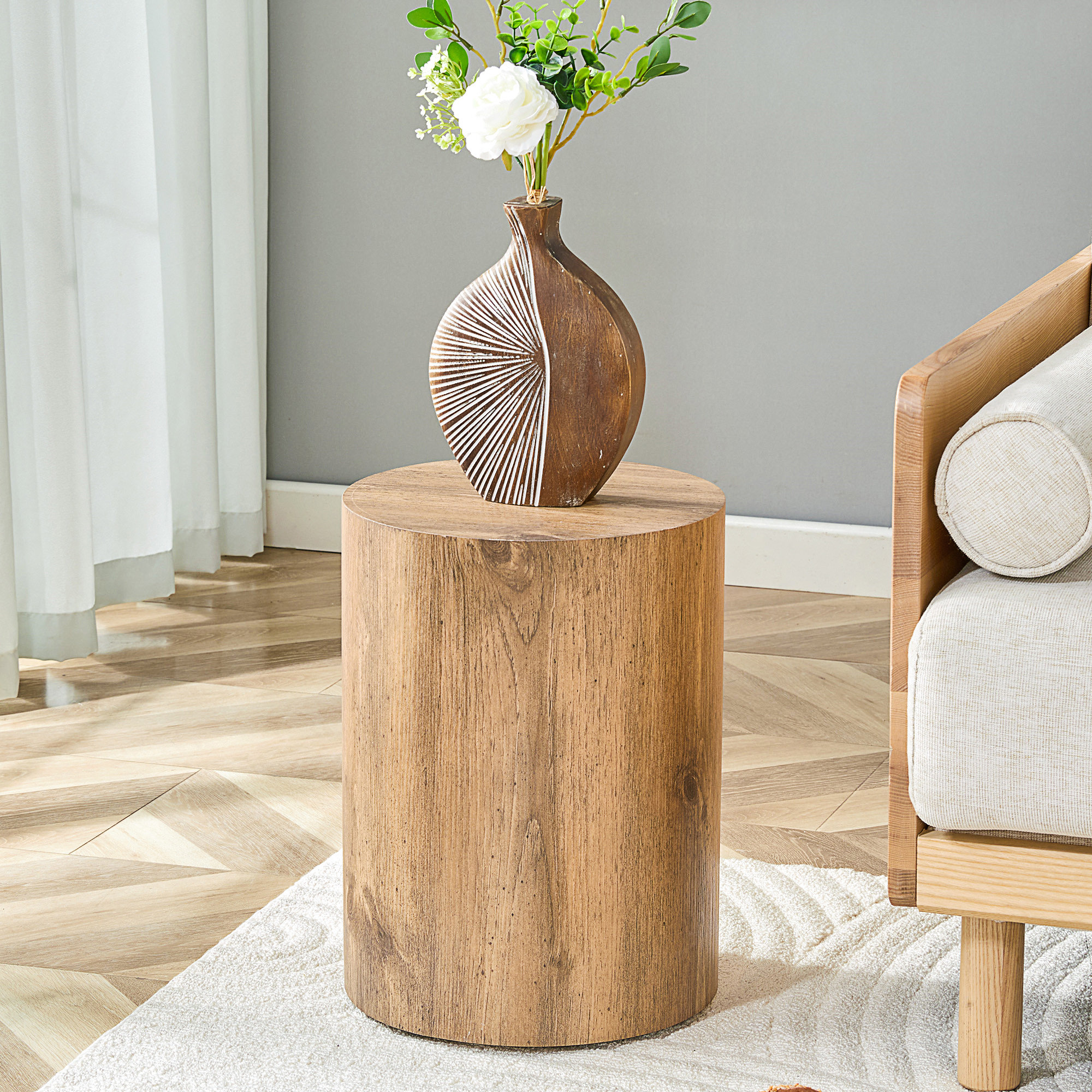 Ebern Designs Modern Minimalist Set Of Two Wood Colour Cylinder Marble ...