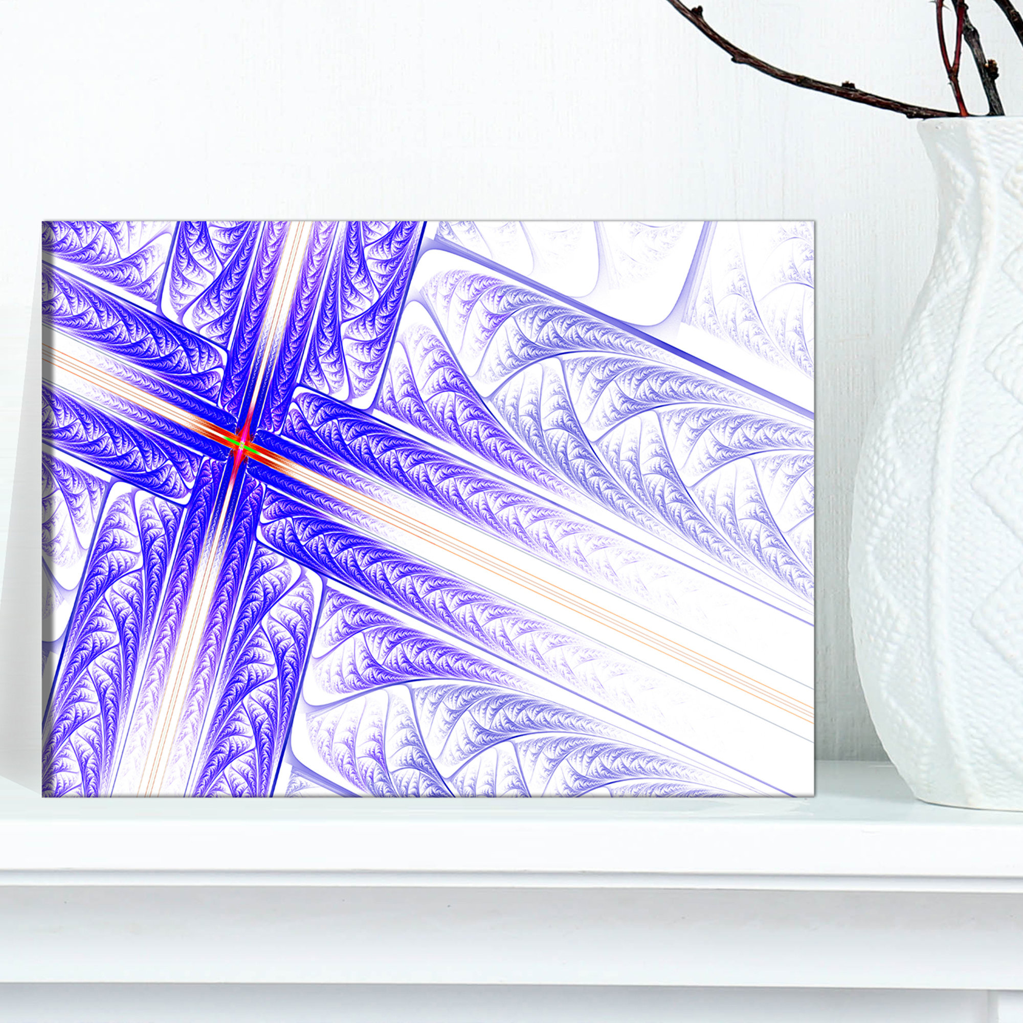 Design Art 'Blue Fractal Cross Design' Wrapped Print on Canvas | Wayfair