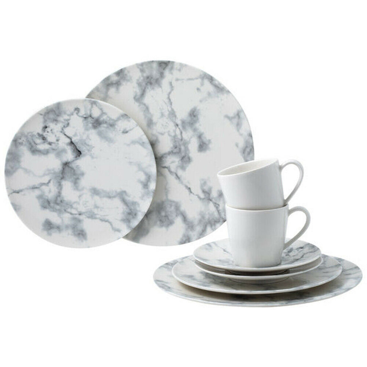 Villeroy & Boch Marmory White Marble Effect Porcelain 8 Piece Tableware ...