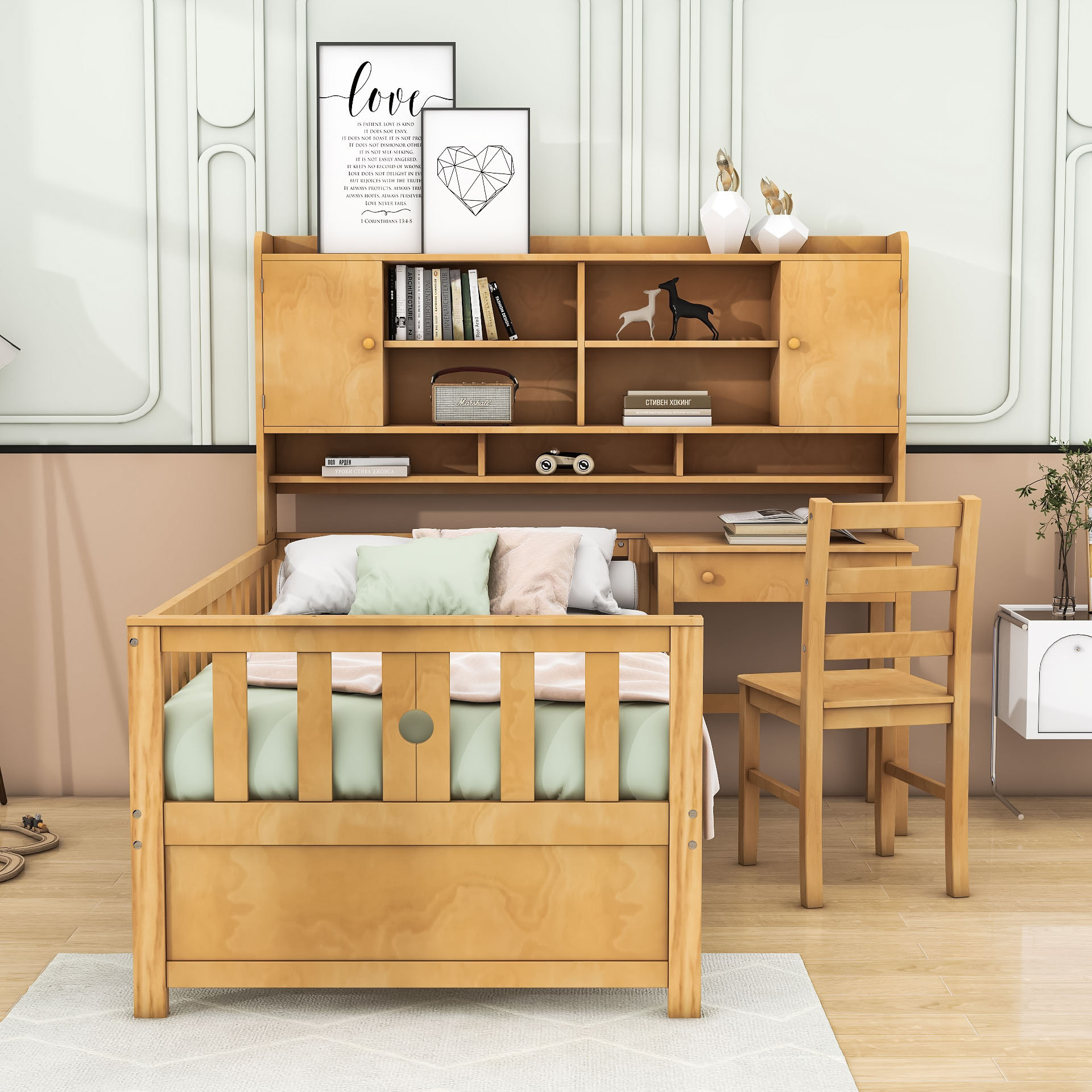 Lark Manor™ Twin Wood Platform Bed with Bookshelf, Chair, Desk and ...