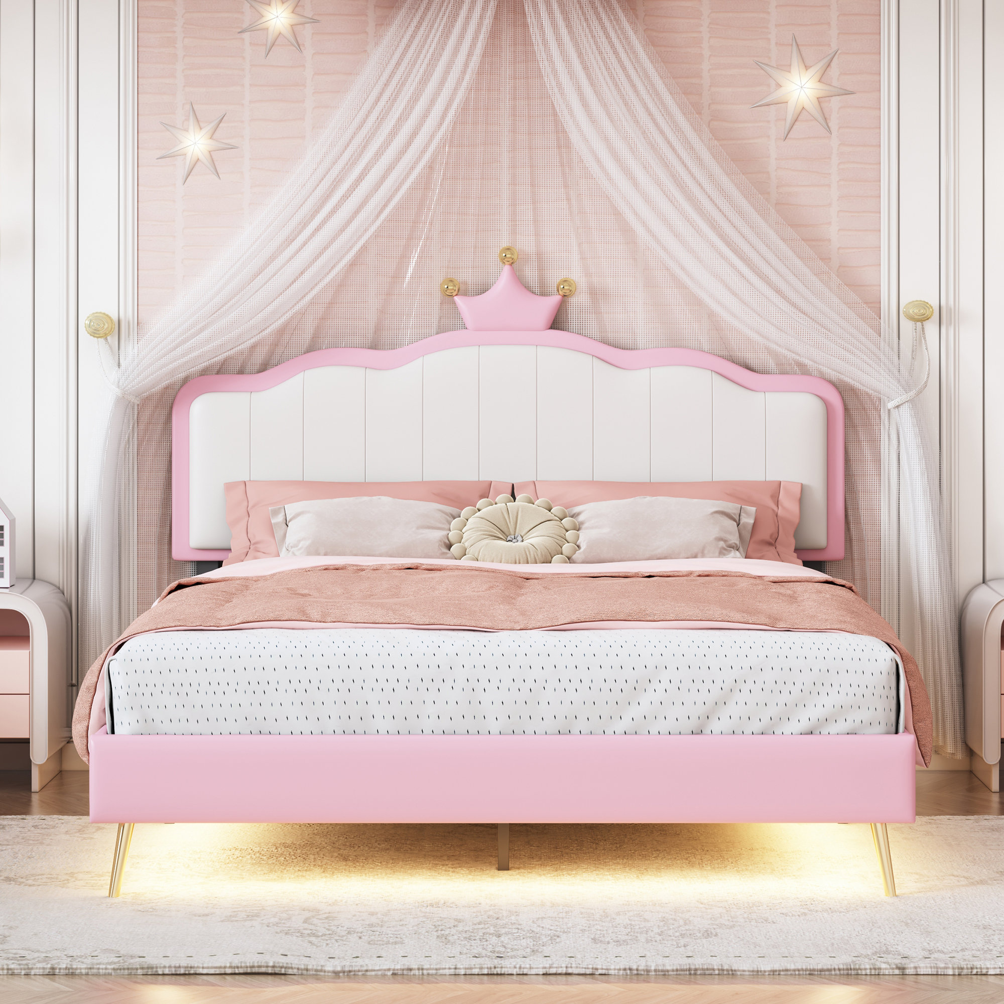 Gemma Violet Curiel Upholsted Princess Bed With Crown Headboard Platm ...
