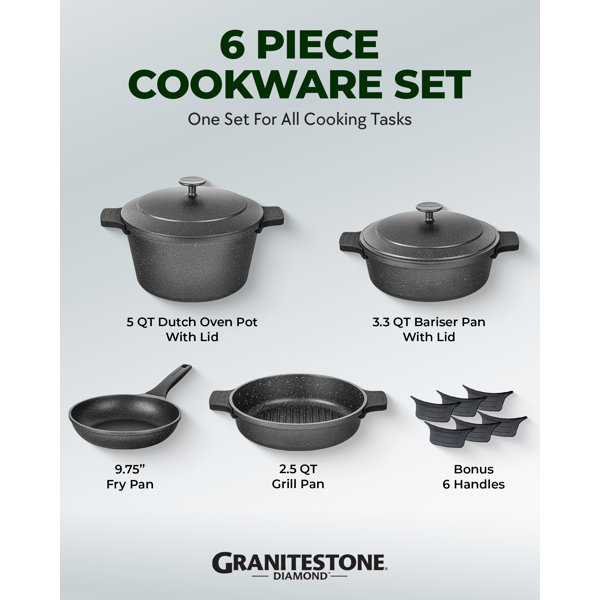 Granitestone Diamond 6 PC Nonstick Heavy Duty Nesting Pots Cookware Set ...