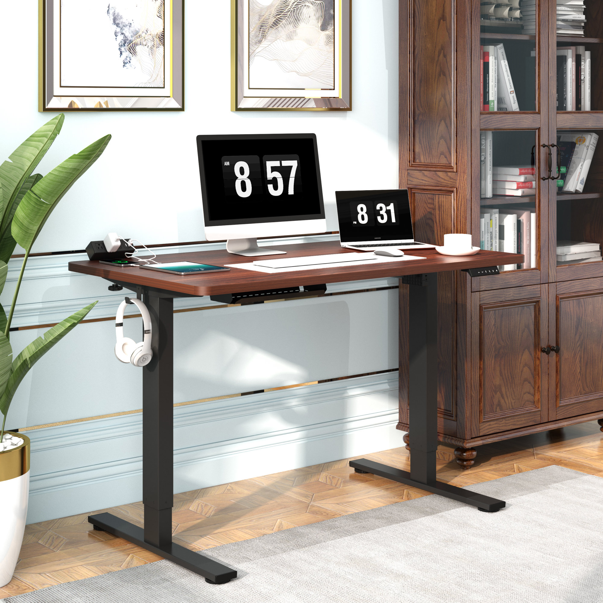 Inbox Zero Mancheer Electric Adjustable Standing Desk with Movable ...