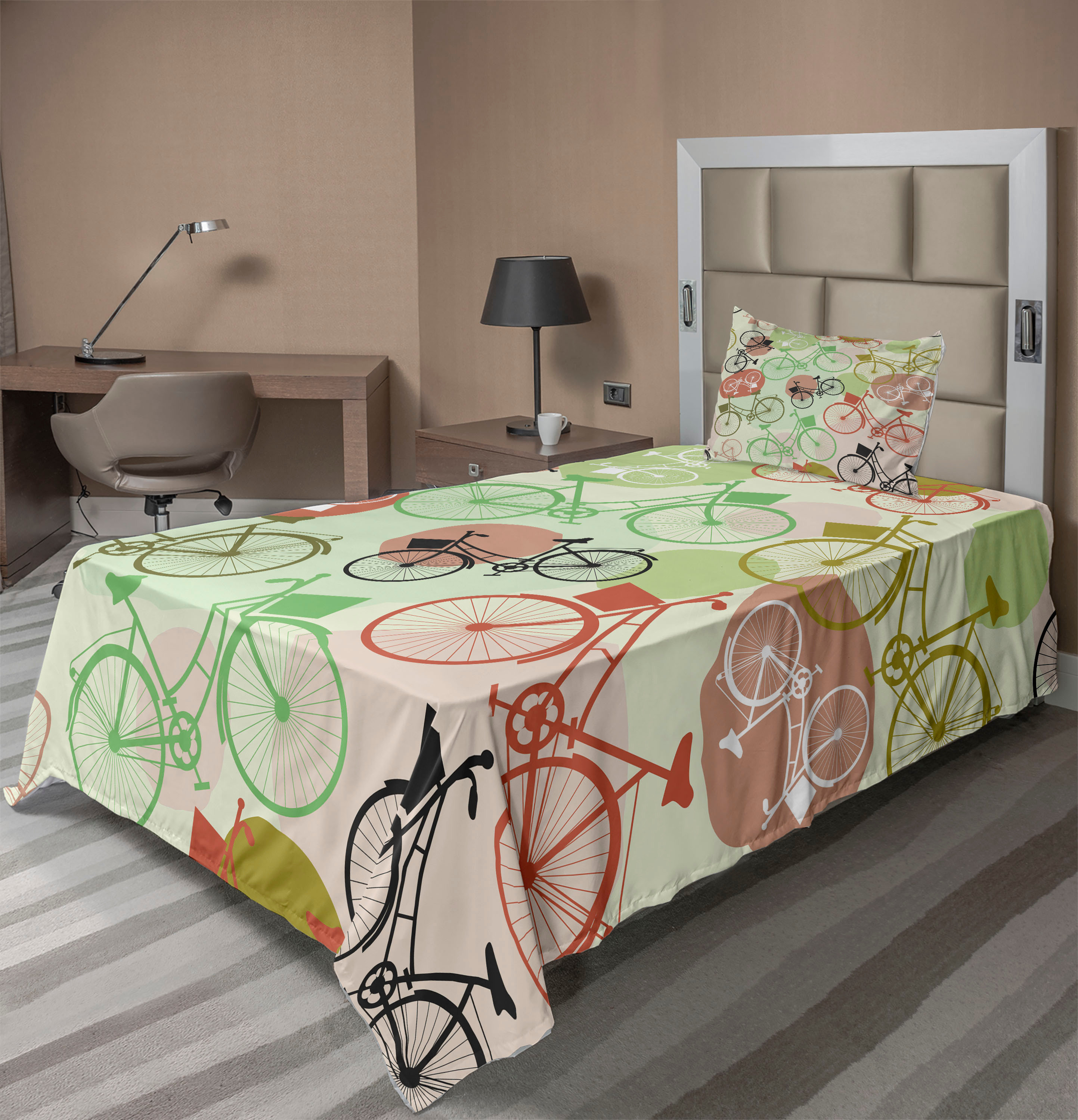 Ambesonne Bicycle Sheet Set Cycling Pattern Sports Art Sea Green Blush ...