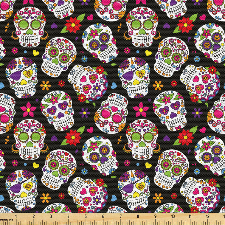 Happy Larry Gerlach All Souls Day Floral Colourful Sugar Skulls Fabric ...