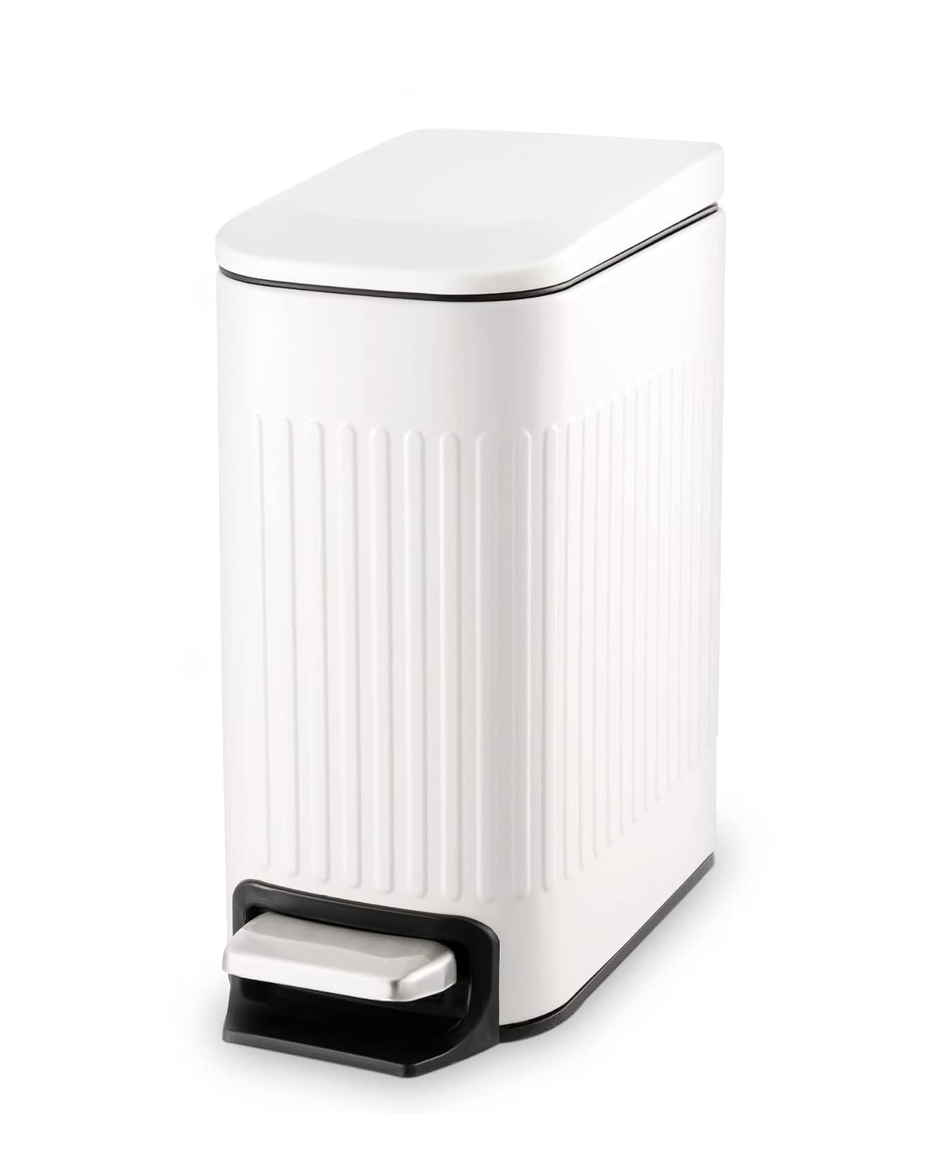BUMEET White Slim Bathroom Trash Can - Soft Close Lid, 6L, Removable ...