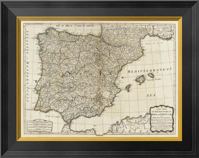Global Gallery A New Map of the Kingdoms of Spain and Portugal, 1790 by ...