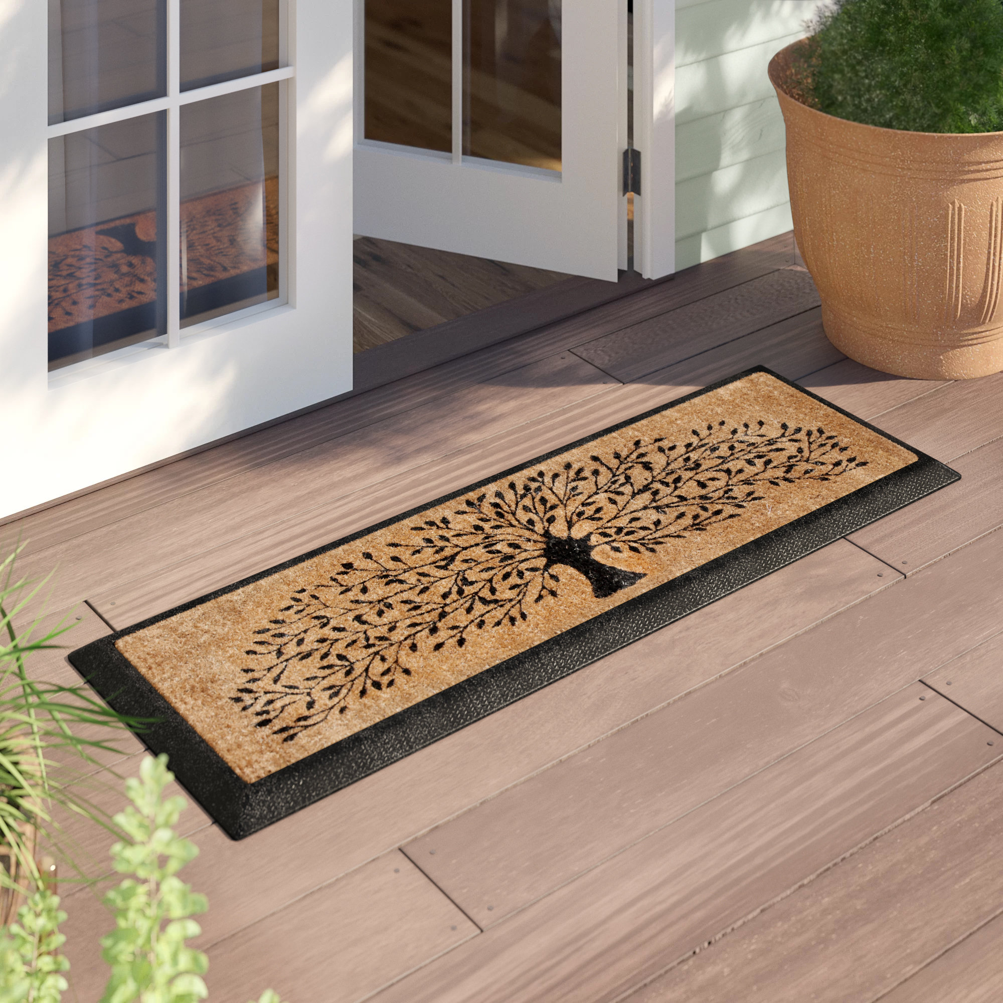Winston Porter Ahriella Natural Flocked Coir and Rubber Large Door Mat ...