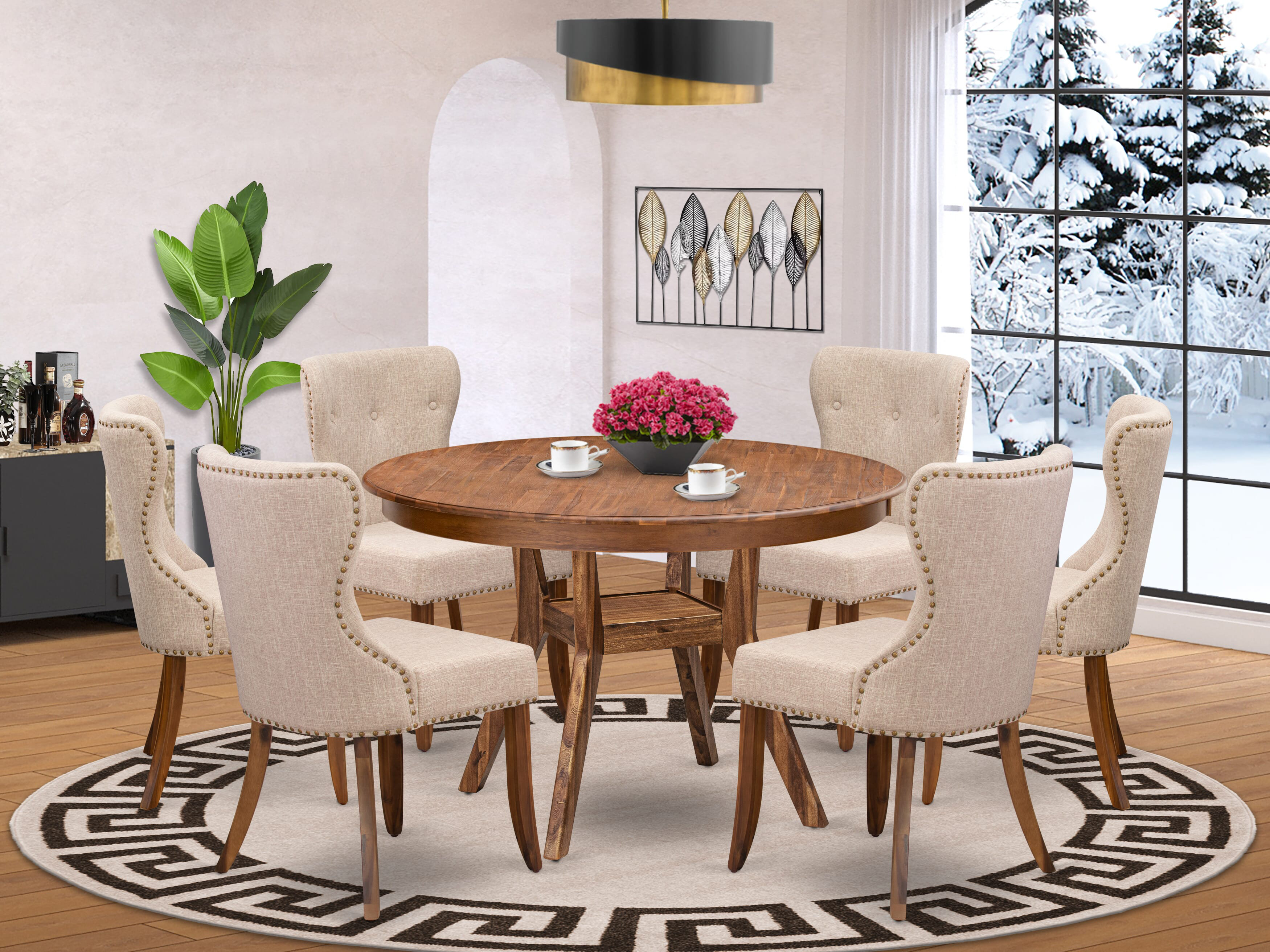 Red Barrel Studio® 7-Pc Modern Dining Set Includes a Pedestal Kitchen ...