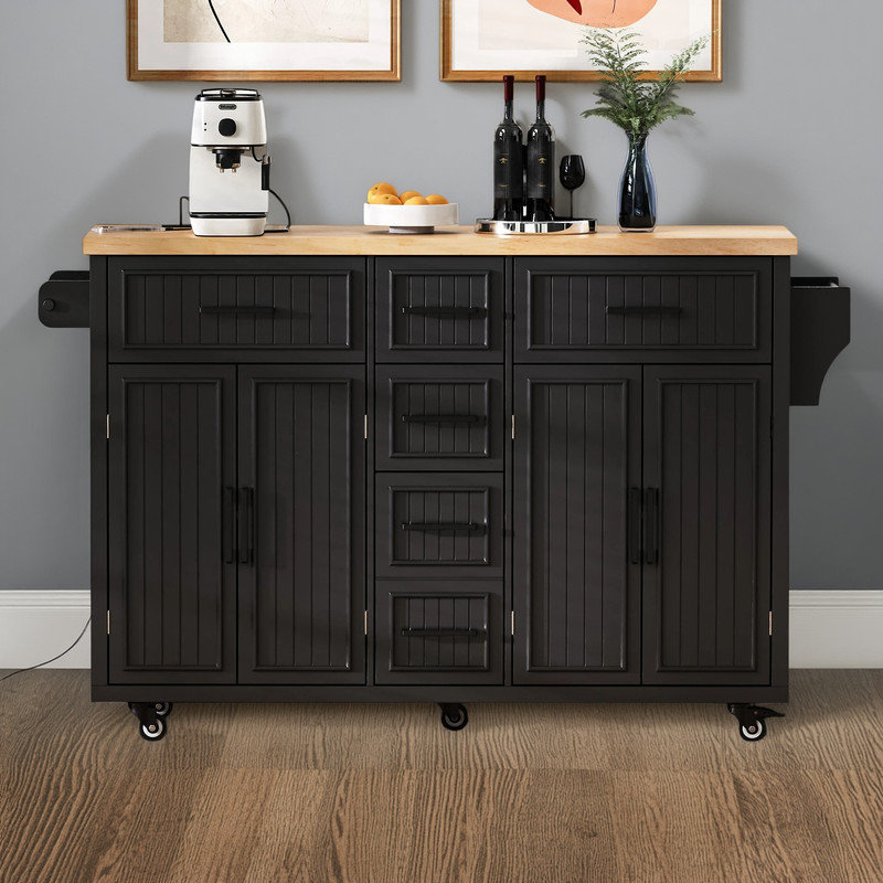 Lark Manor™ Kitchen Island 56.5'' with Drop Leaf, Power Outlet, Rolling ...