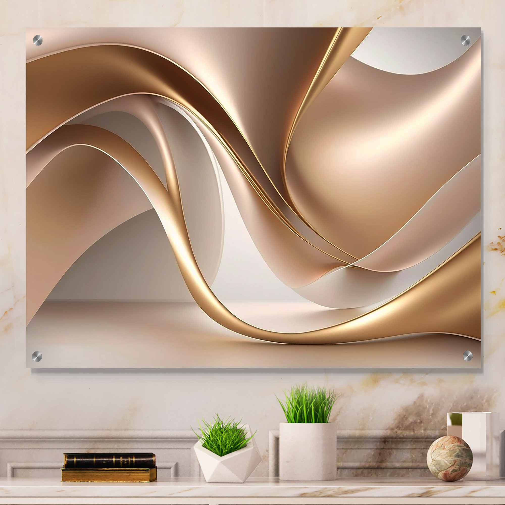 Design Art Luscious Liquid Gold In Subdued Pink And Taupe VIII ...