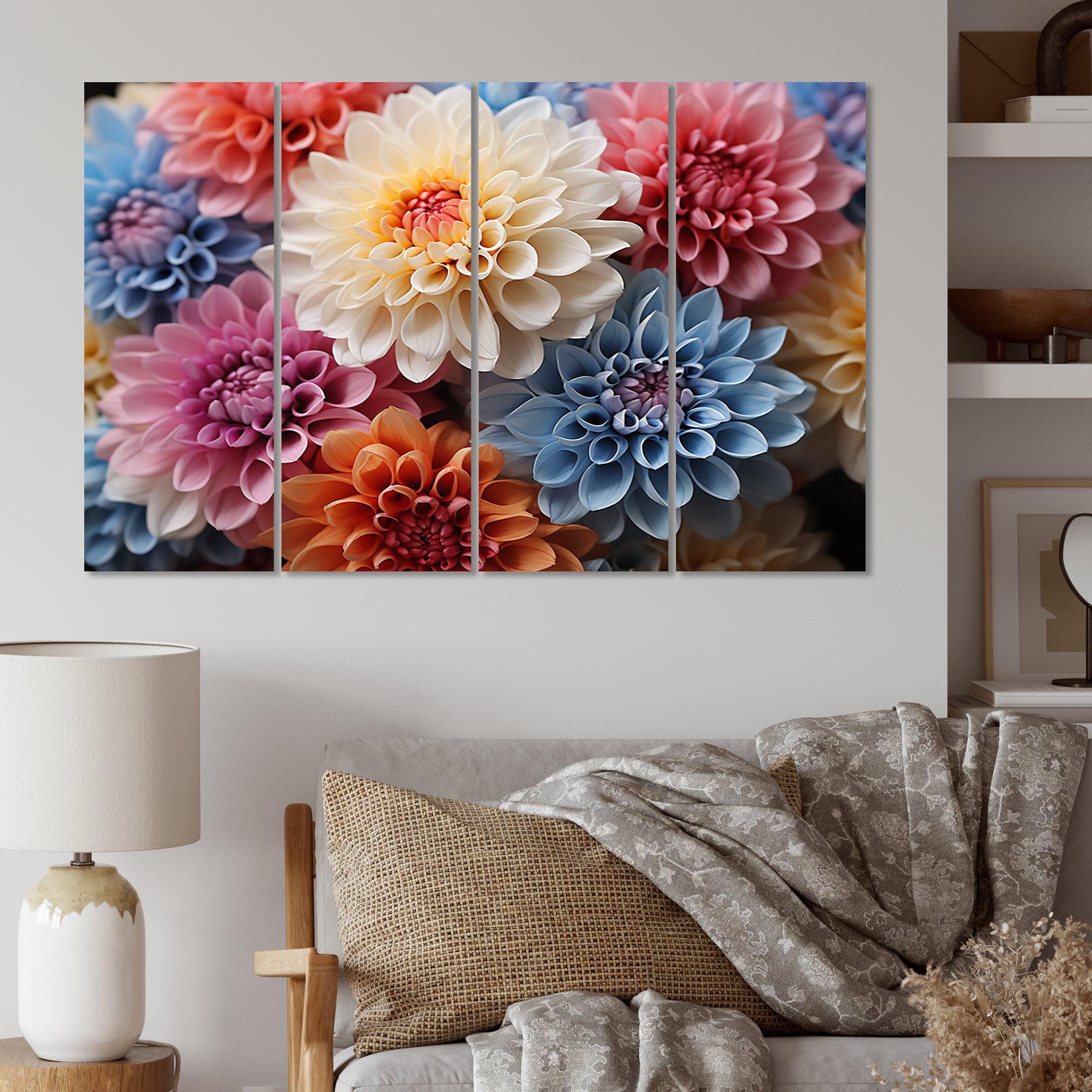 Design Art 4 Chrysanthemums Vibrant Collage I Wall Decor Set Metal | Wayfair