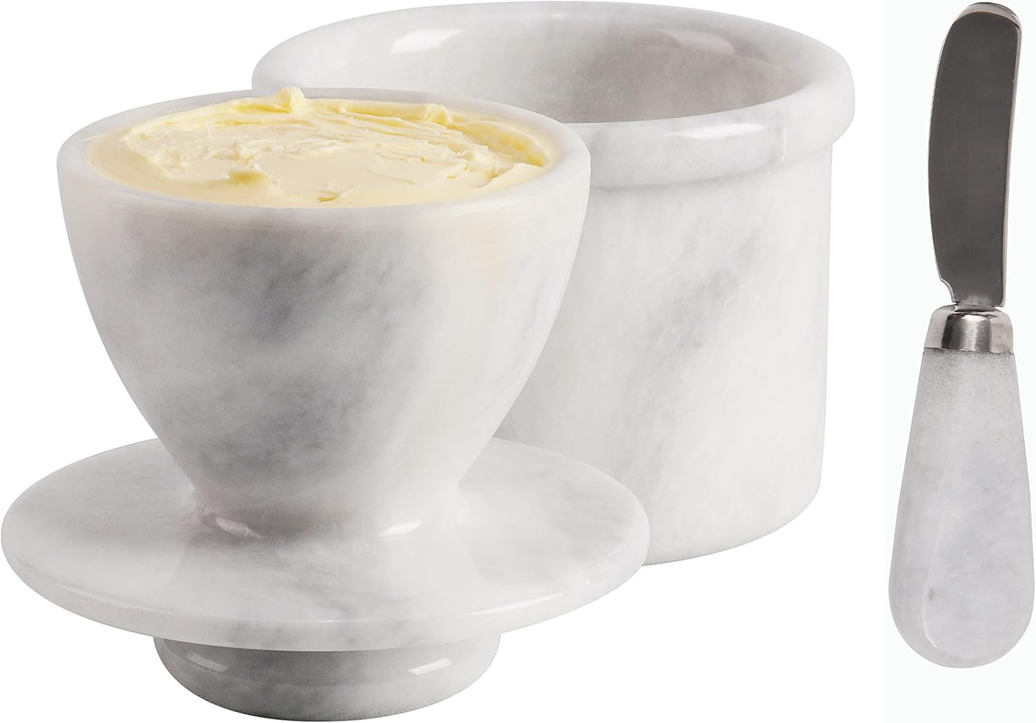 Artreestry Marble Butter Keeper with Lid and Butter Knife - 4.25-Inch ...