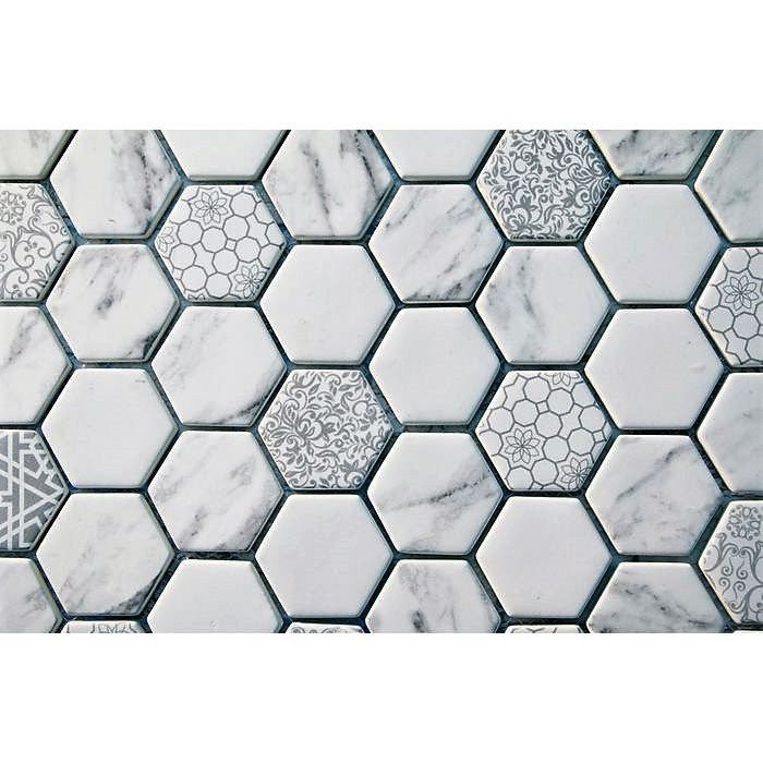 Atelier Tile Hexagon Pattern Mosaic Tile with Printed Patterns made ...