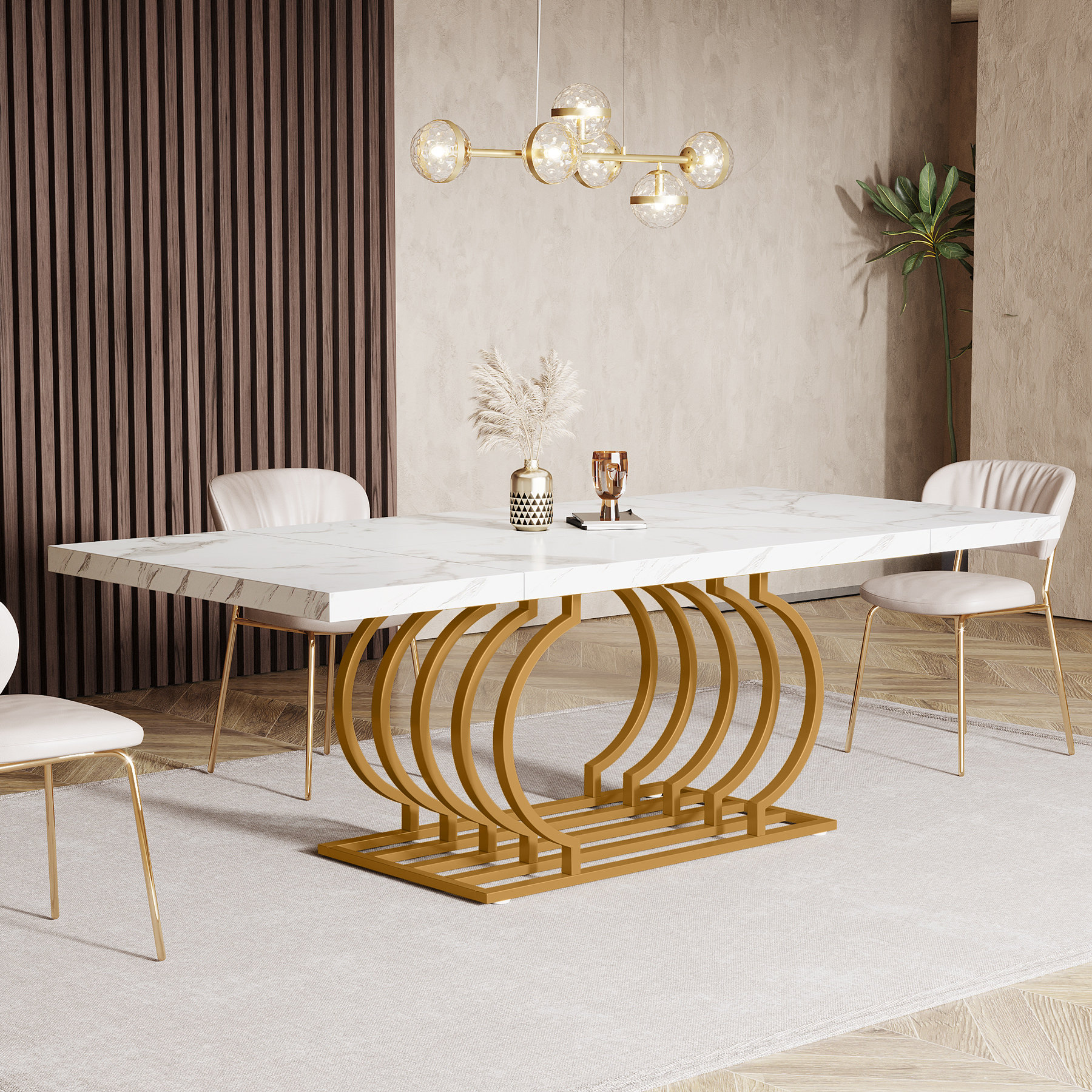 Mercer41 70.9" Dining Table for 8, Modern White Dining Room Table with ...