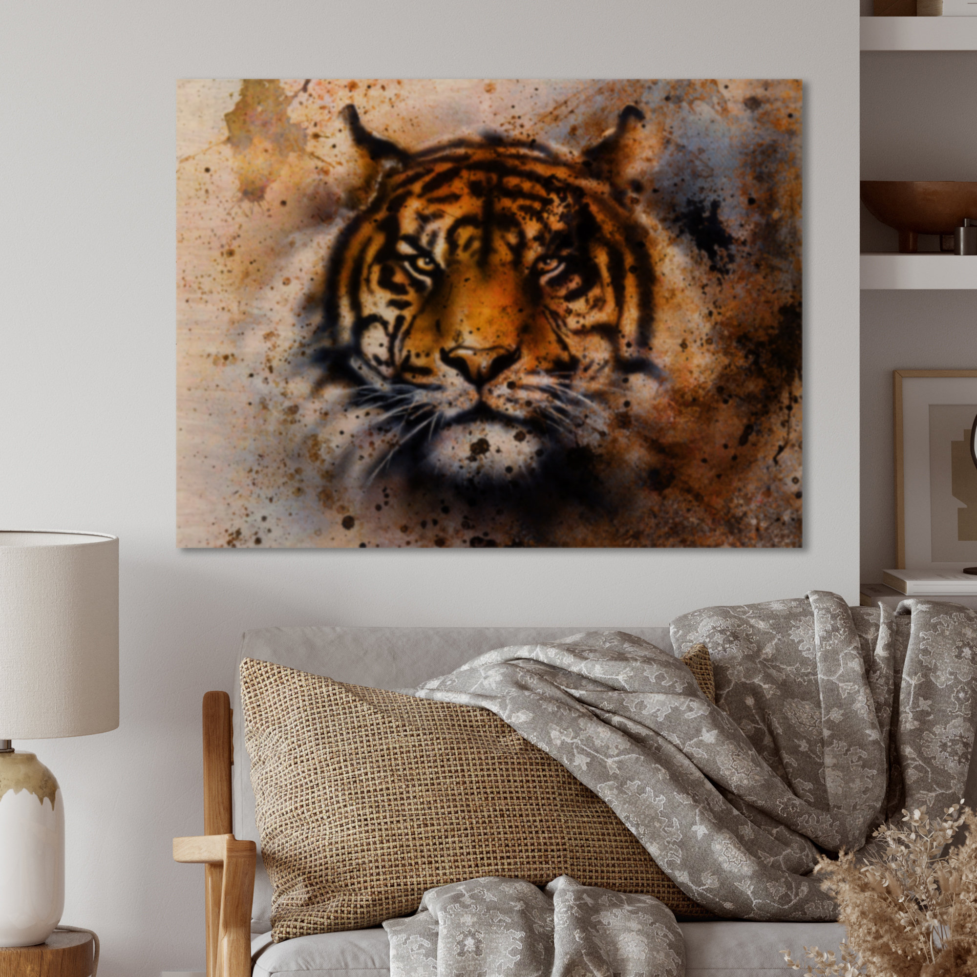 Dakota Fields Tiger Collage With Rust Design - Traditional Wood Wall ...