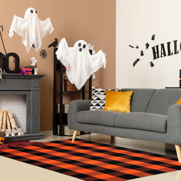 Gracie Oaks Orange And Black Plaid Rug, Handwoven Indoor/Outdoor ...