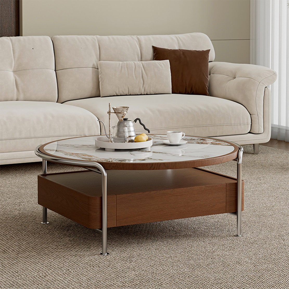 Orren Ellis Simple round stone slab storage coffee table - Wayfair Canada