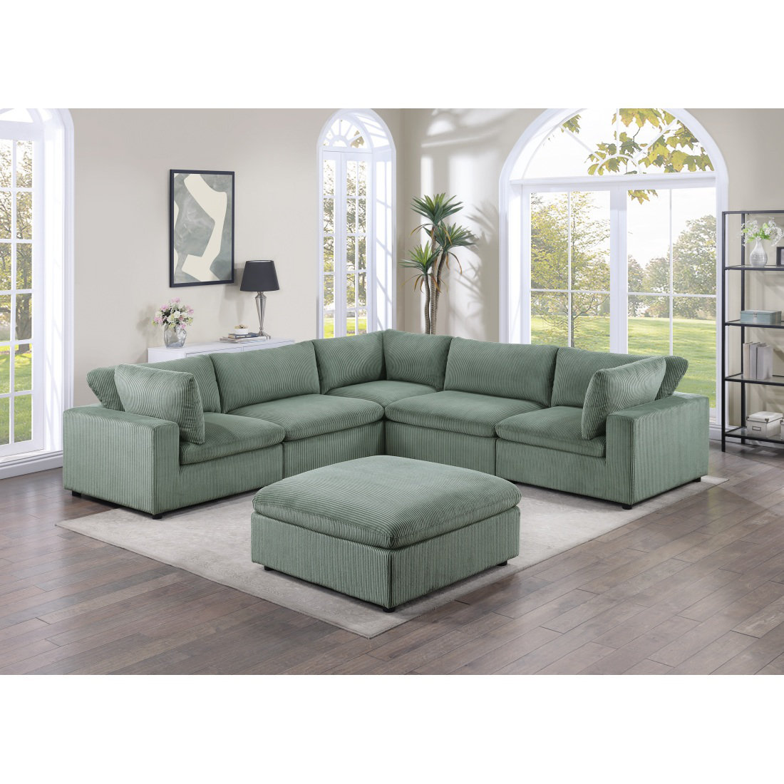 Ebern Designs Modern Sofa Sage 6Pc Modular Sectional Set Corduroy ...