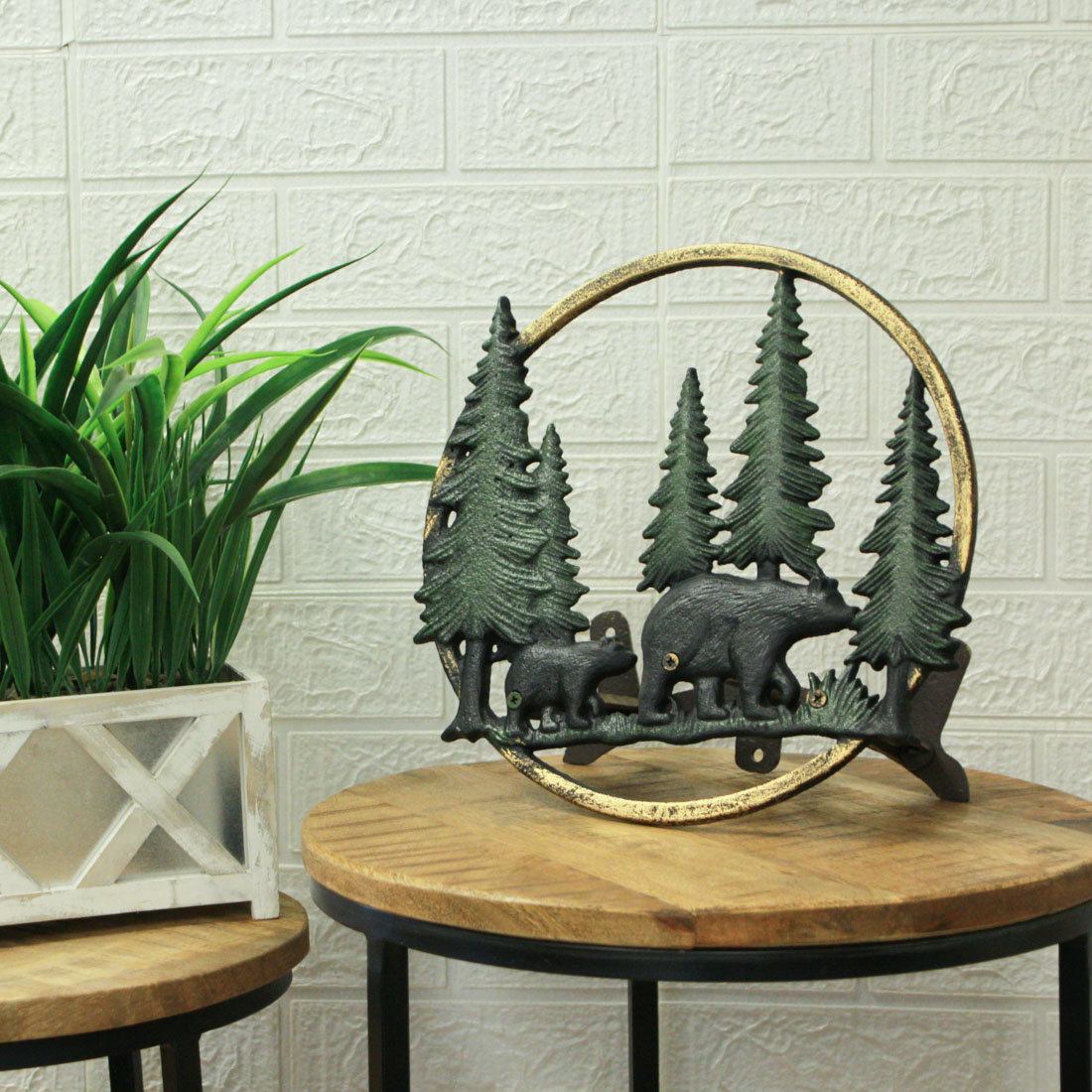 Millwood Pines Cast Iron Black Bears In Forest Decorative Wall Mounted ...