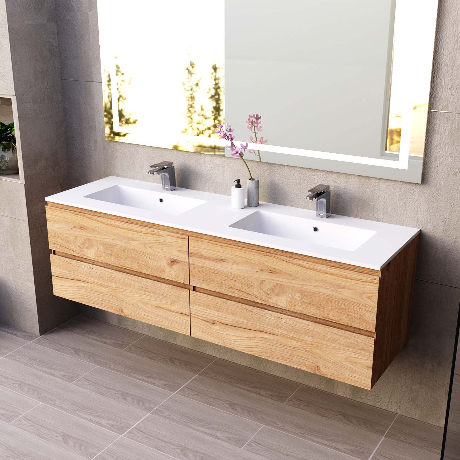 DAX Pasadena Single Vanity Cabinet 64 Inches w/ Glossy Toscana Basin ...