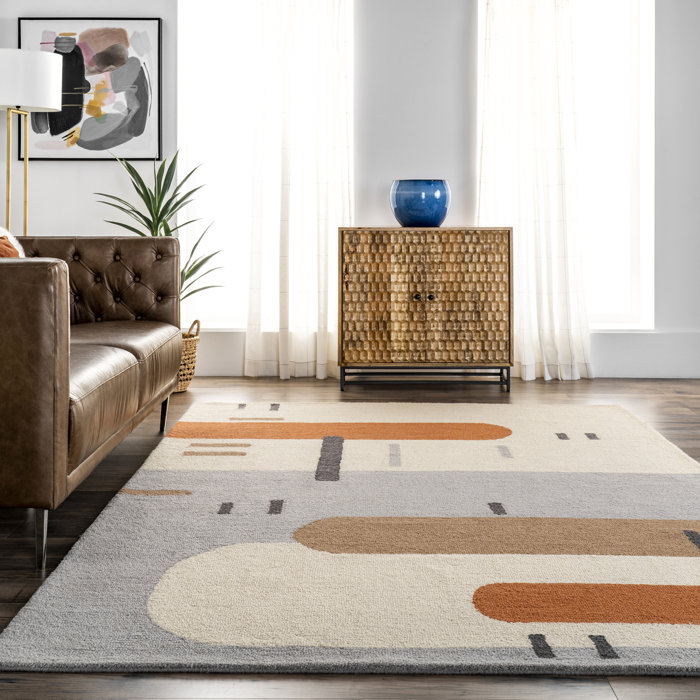Orren Ellis Ludolf Abstract Handwoven Wool Peach/Gray Area Rug ...