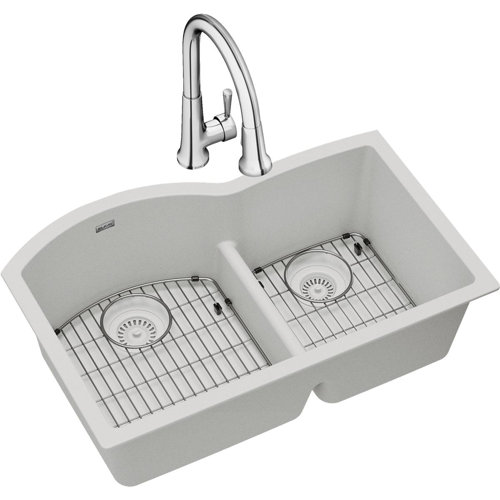Elkay Quartz 33" x 22" x 10" Double Basin Undermount Kitchen Sink with ...