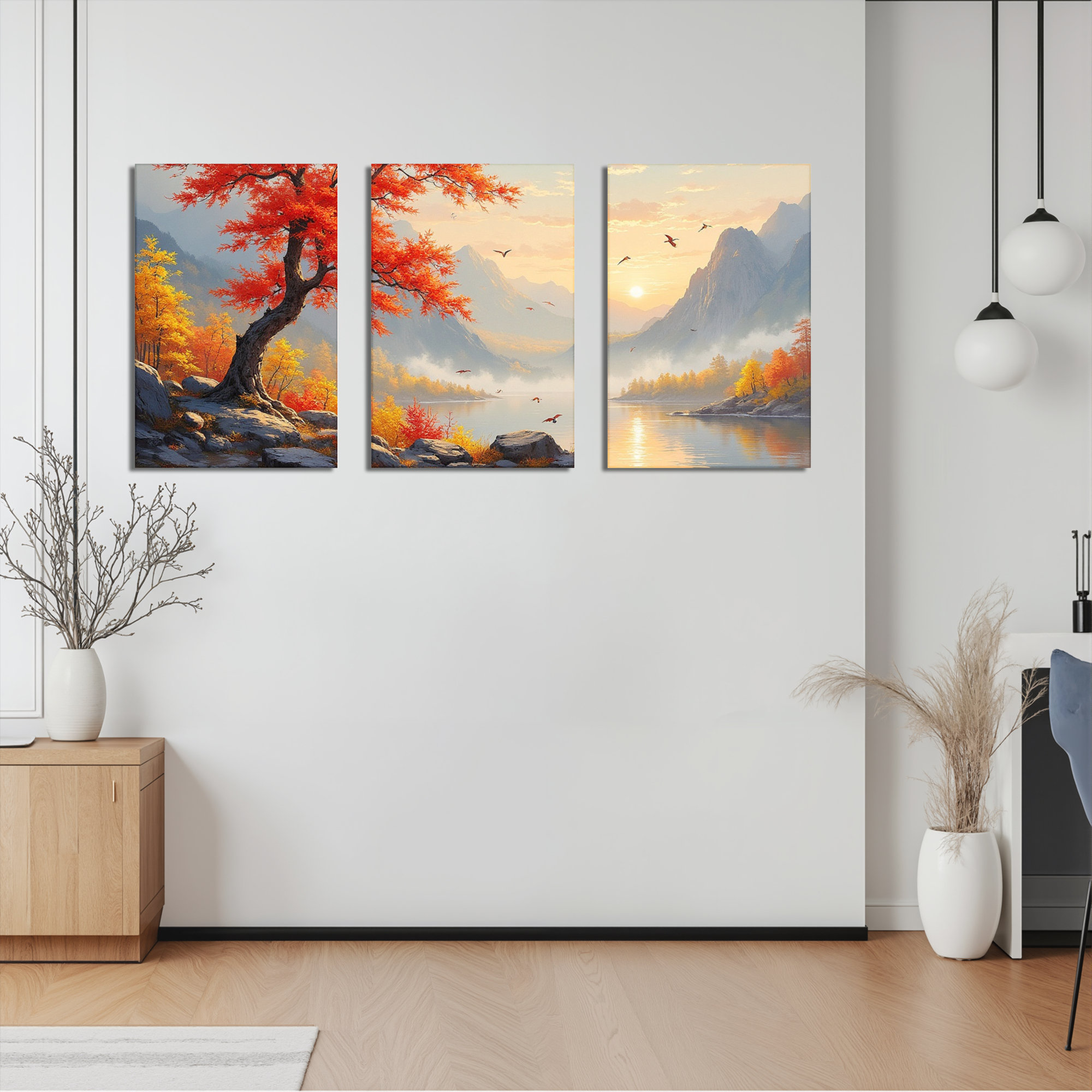 IUSU Autumn Landscape with Red Maple Tree and Mountain Lake Canvas ...
