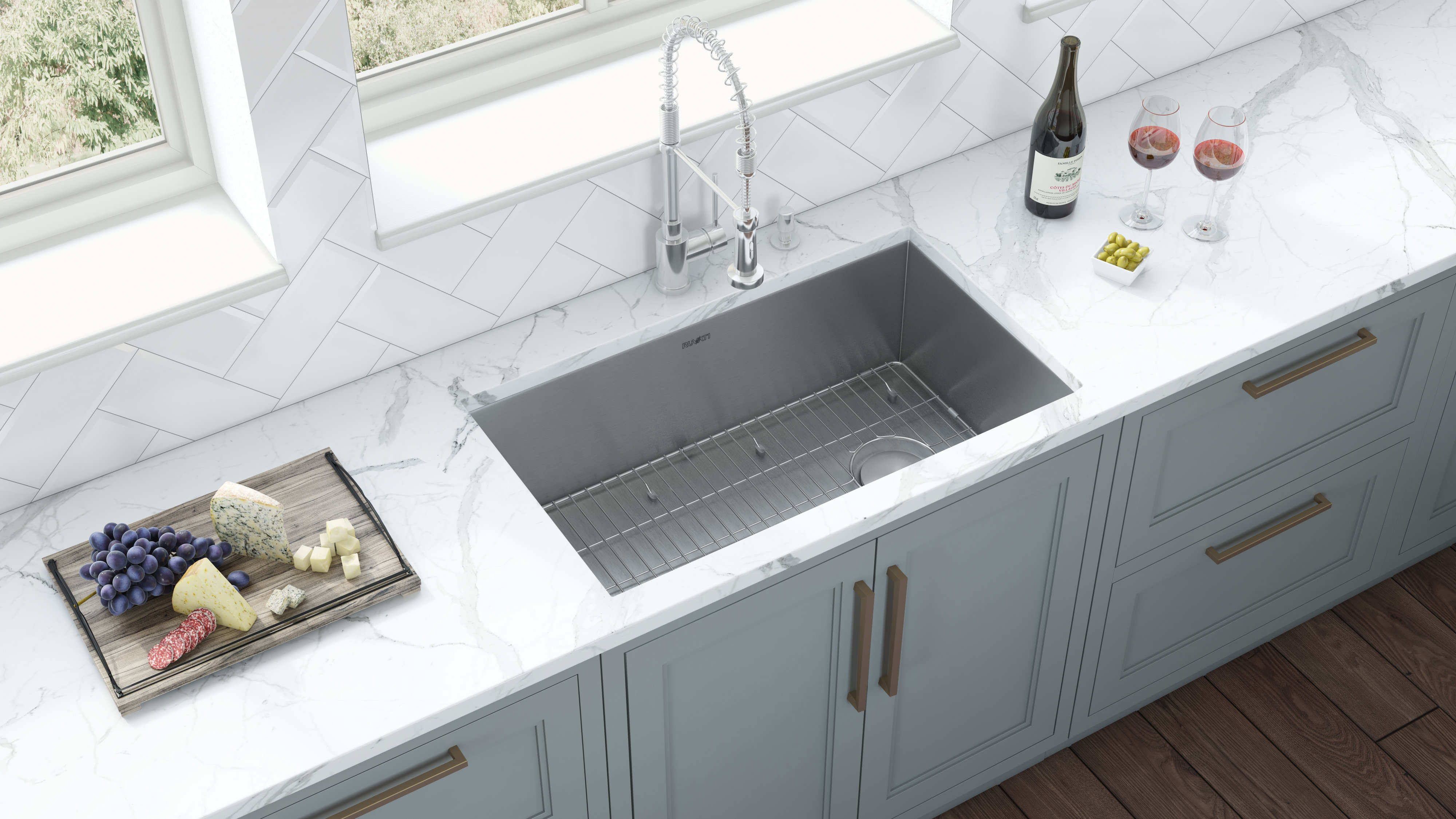 Ruvati Slope Bottom Offset Drain Reversible Kitchen Sink Undermount ...