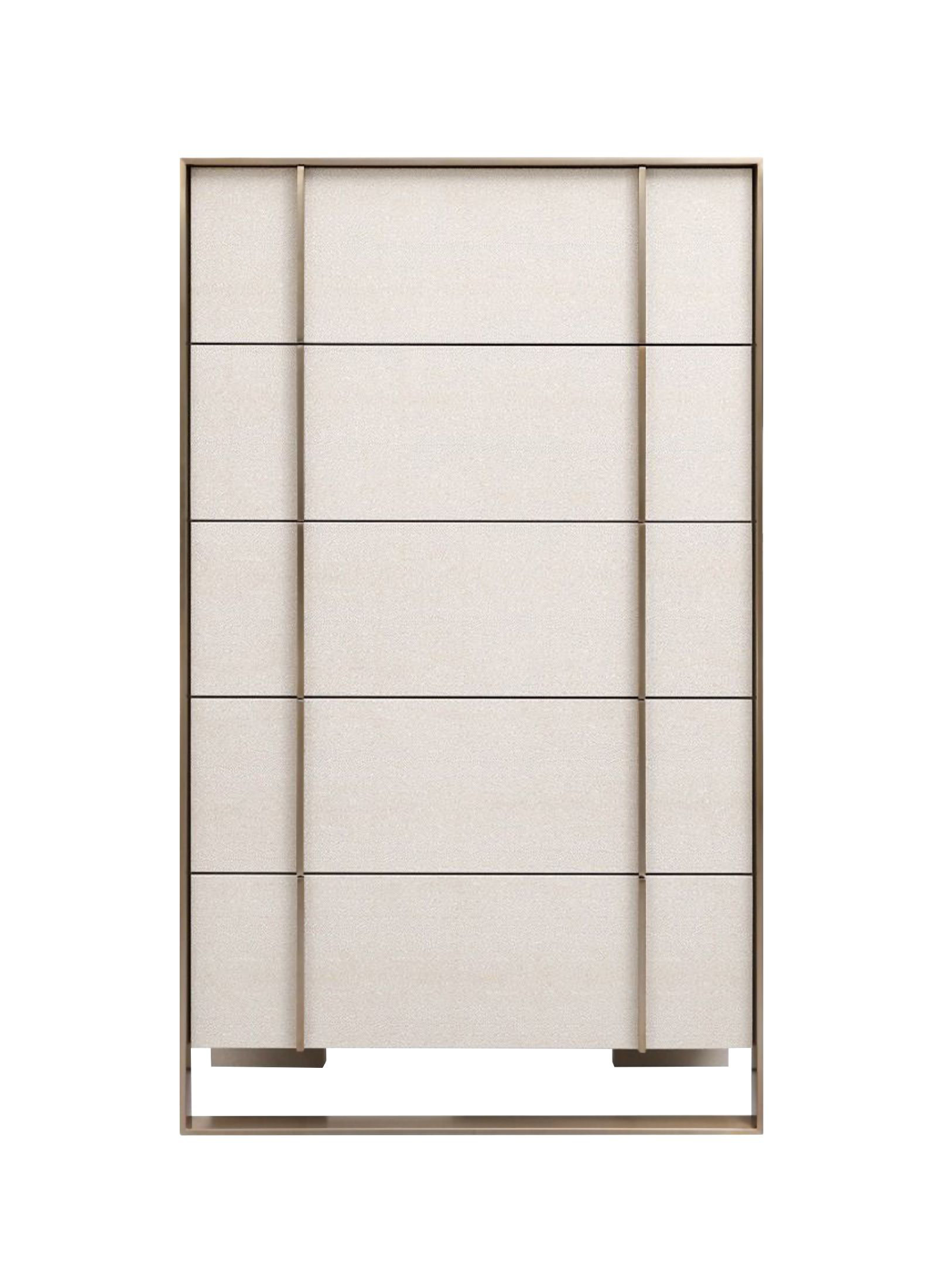 Everly Quinn Calliann - Modern Beige Shagreen And Brushed Brass Chest ...