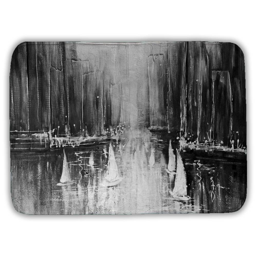 East Urban Home Grayscale boats on the water Bath Mat with Non-Slip ...