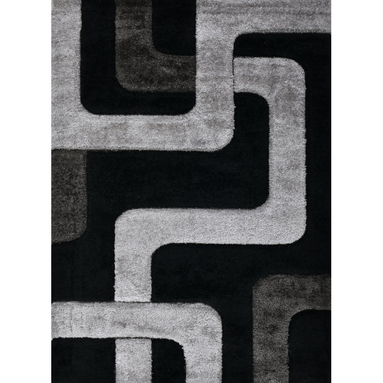 Ivy Bronx NYC Shag Performance Black Grey Area Rug | Wayfair
