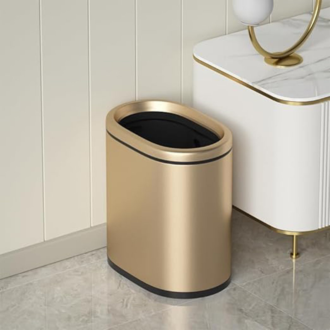 DOFLIC Metal Trash Can，Oval Open Double Trash Bin，Narrow Garbage Can ...