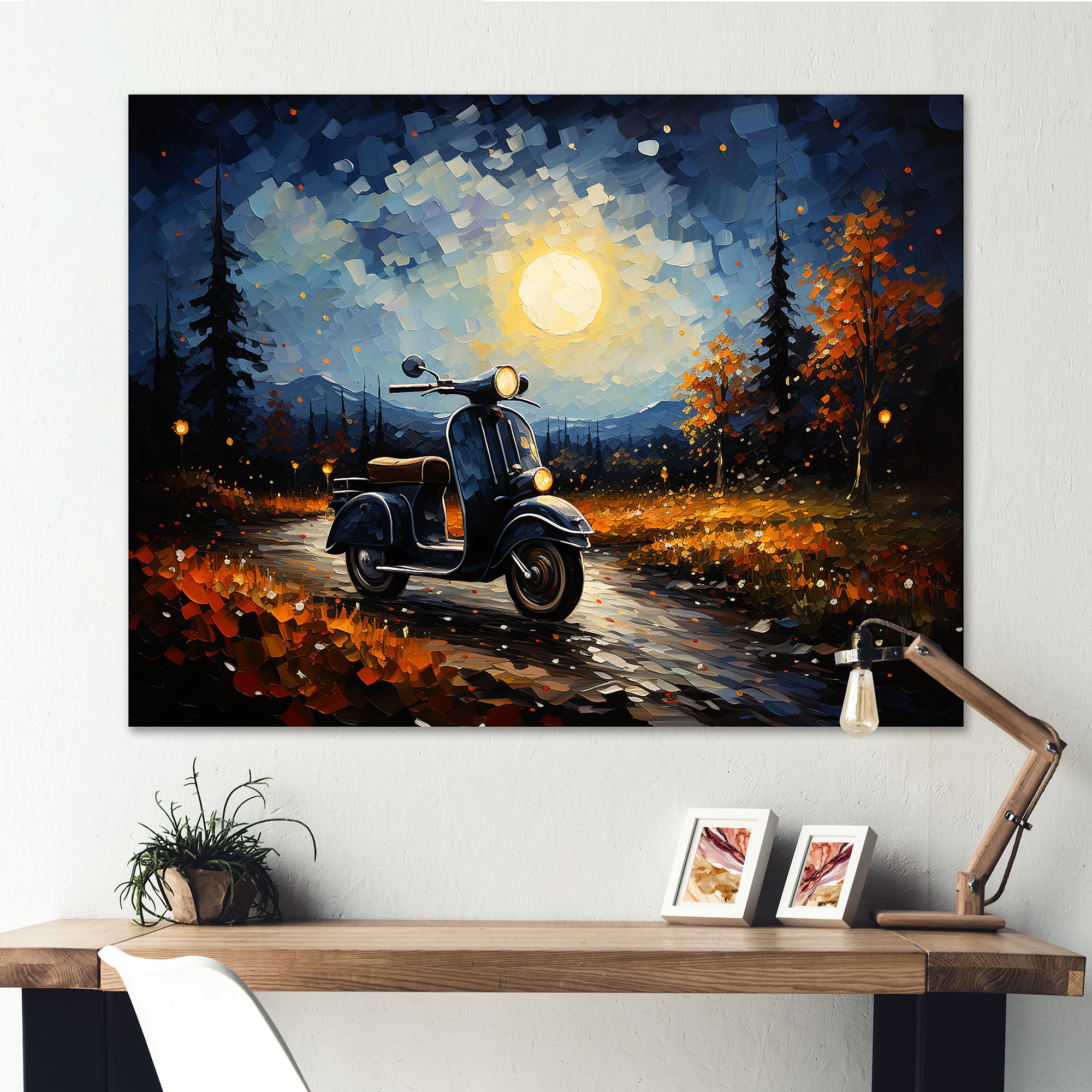 Design Art Scooter Night Exploration On Canvas Print | Wayfair