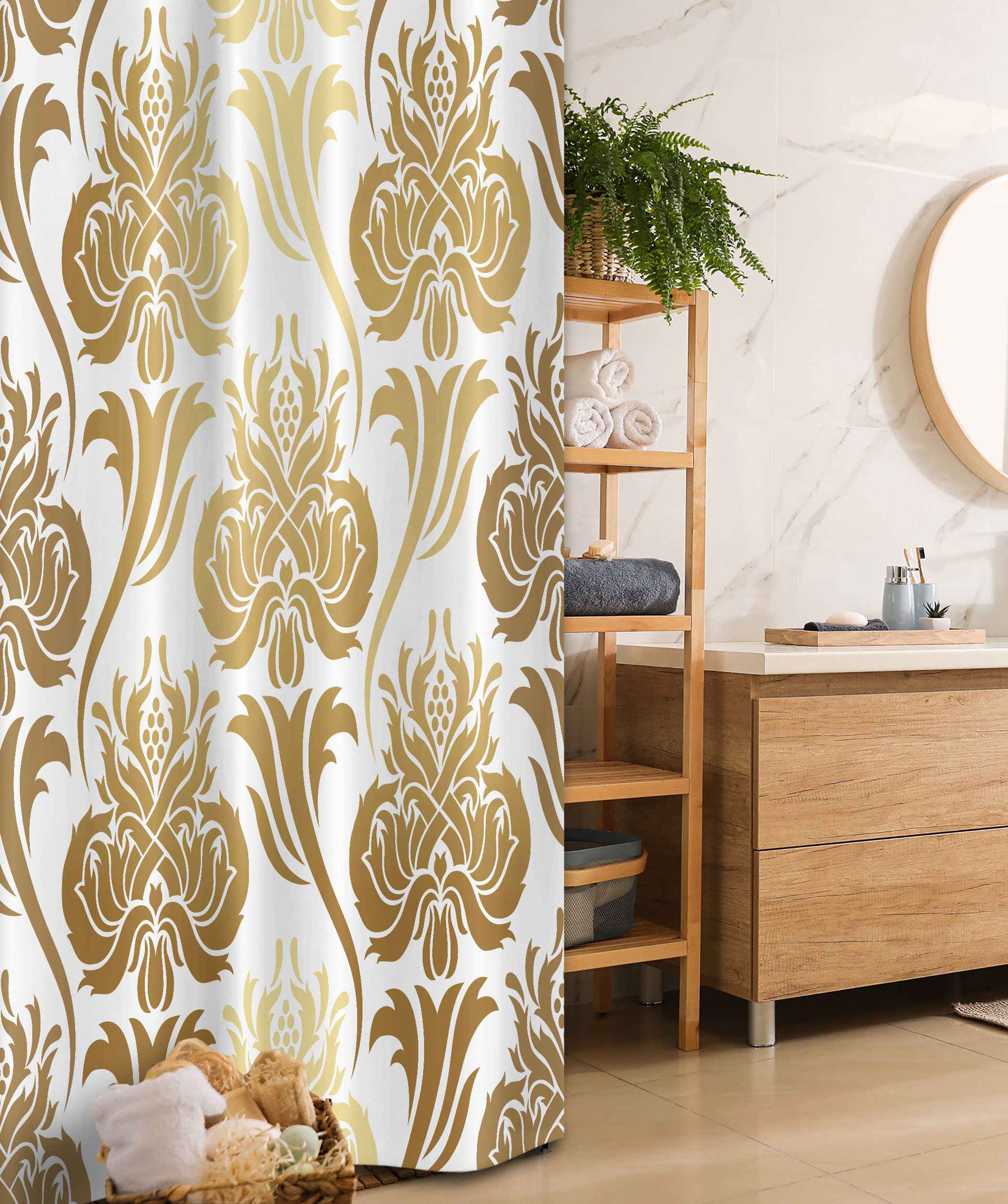 East Urban Home Elcie Damask Shower Curtain with Hooks Included | Wayfair